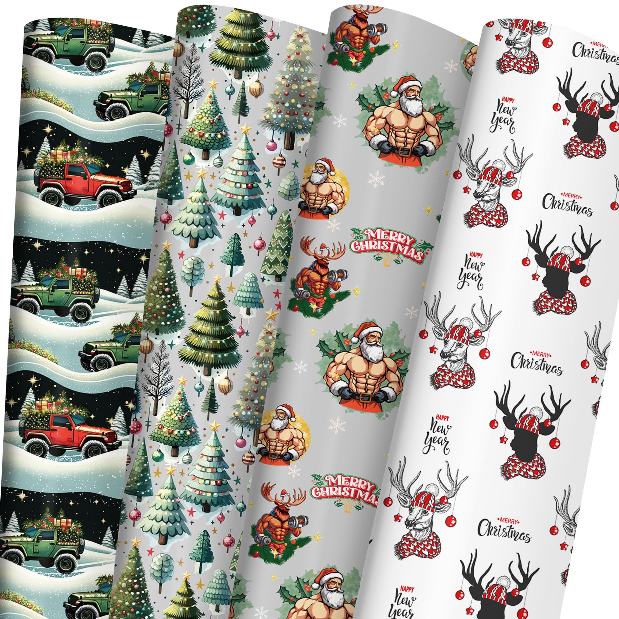 RiukRaiu Funny Christmas Wrapping Paper for Kids Adults - Muscular ...