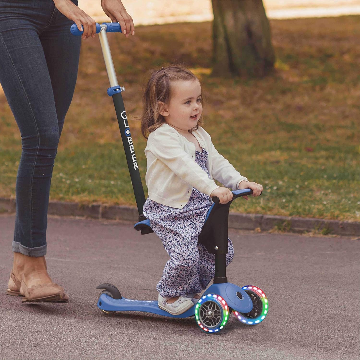 Globber Evo 4 in 1 Scooter Ride On with Light Up Wheels – Navy Blue ...