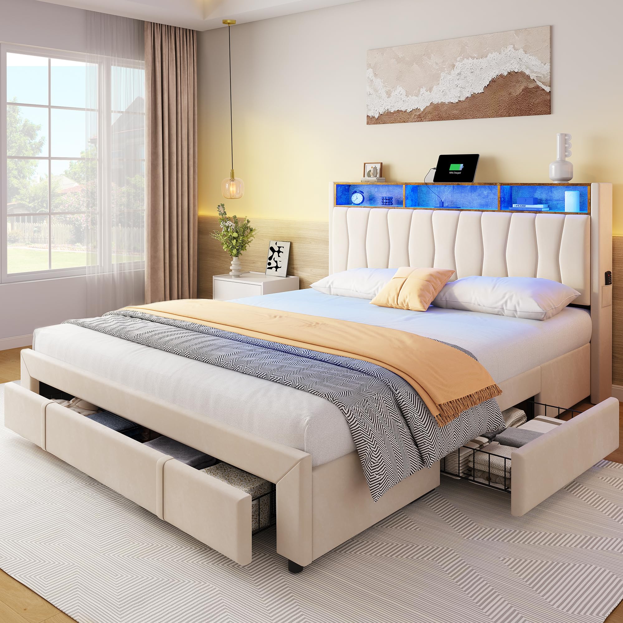 YITAHOME Full Size Bed Frame, Storage Bed Frame with 4 Drawers & LED ...