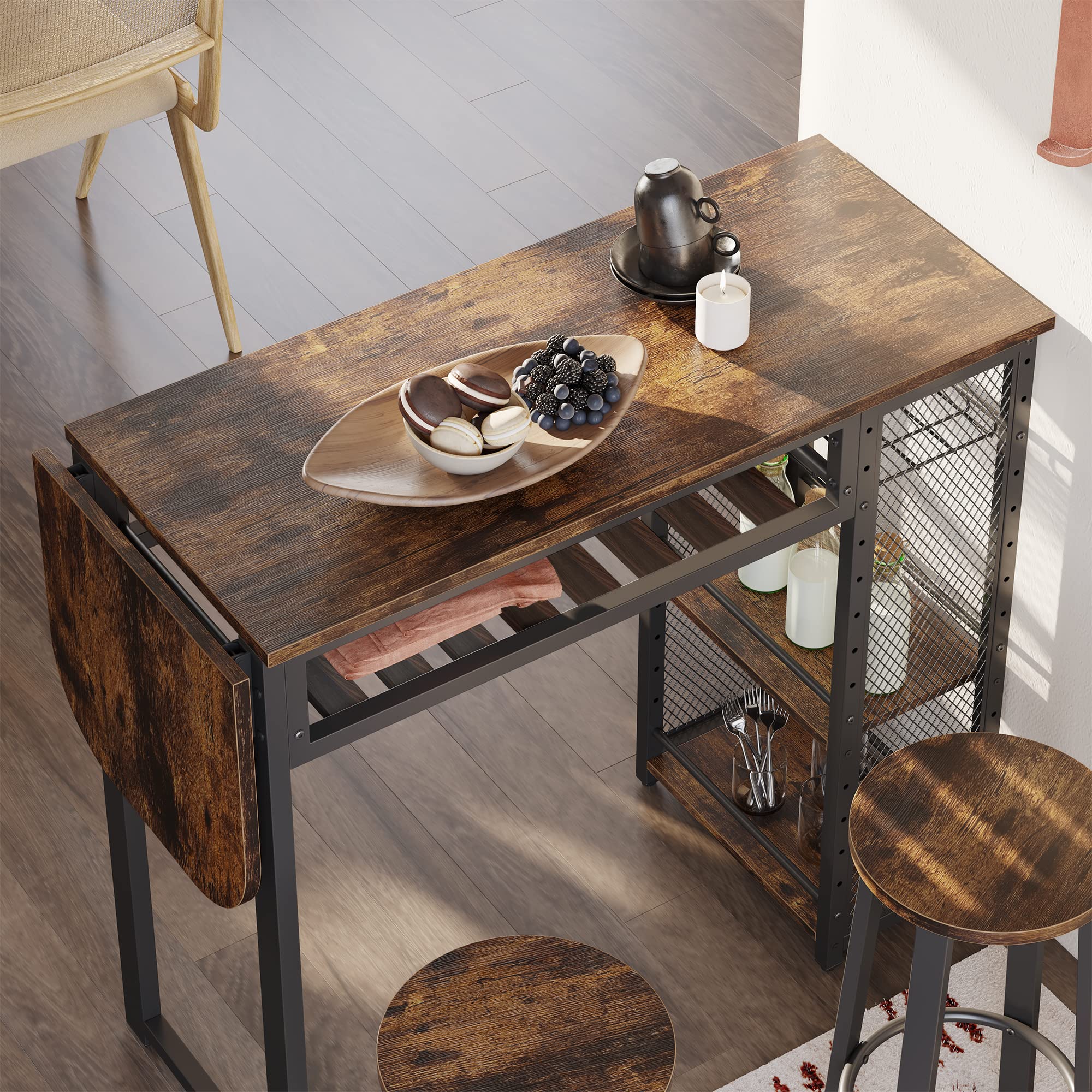 Mua Bestier Bar Table and Chair Set, Expandable Dining Table with 2 Bar ...
