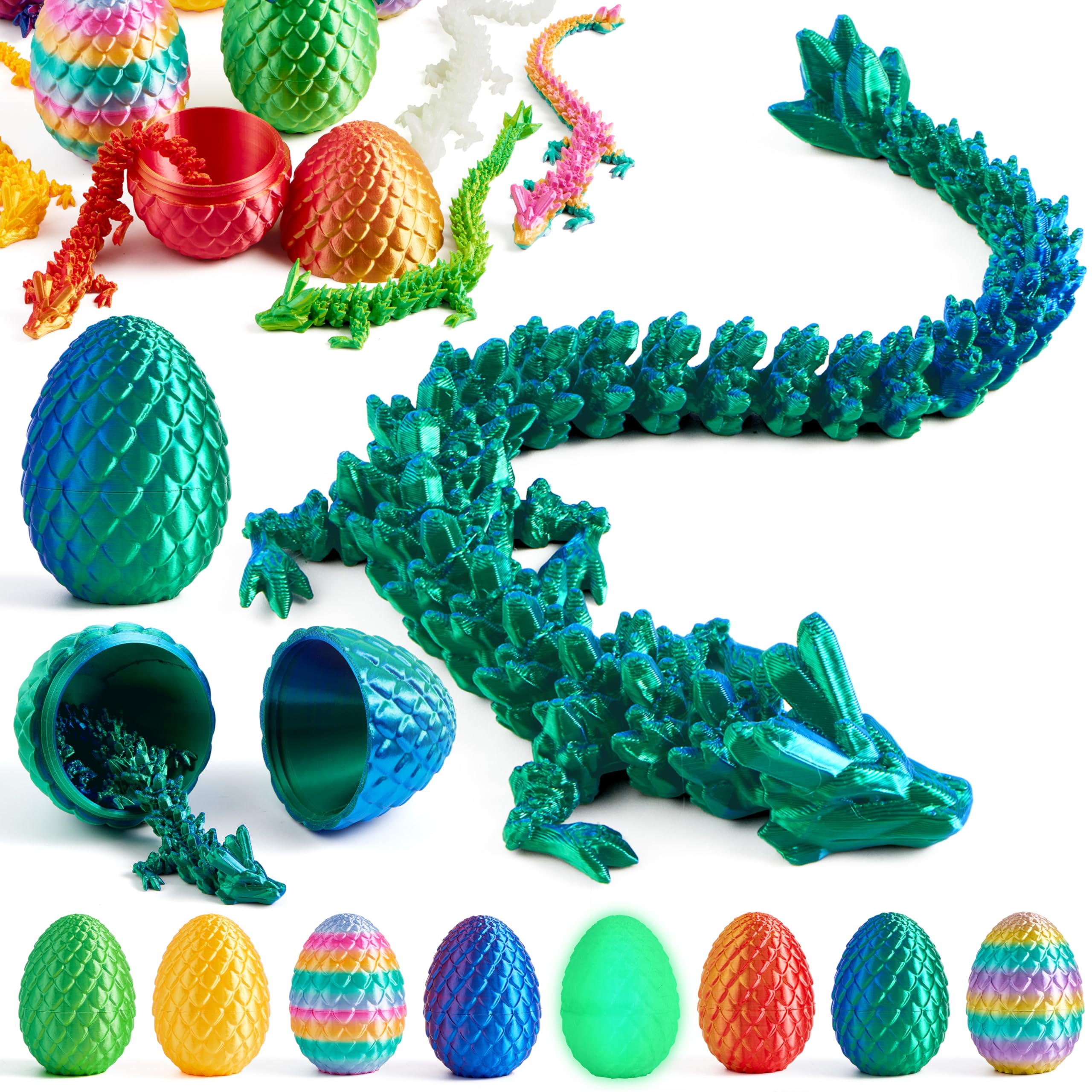 JOYIN 8Pcs 3D Printed Dragon Eggs with Laster Color Dragon, Articulated ...