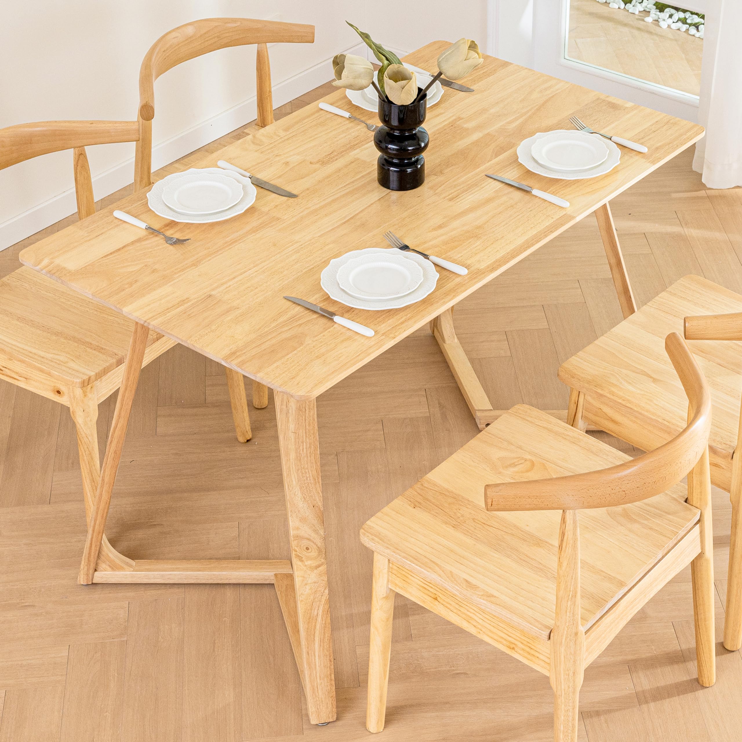 DELAVIN 47.2 Inch Solid Wood Dining Table, Mid Century Modern Oak ...