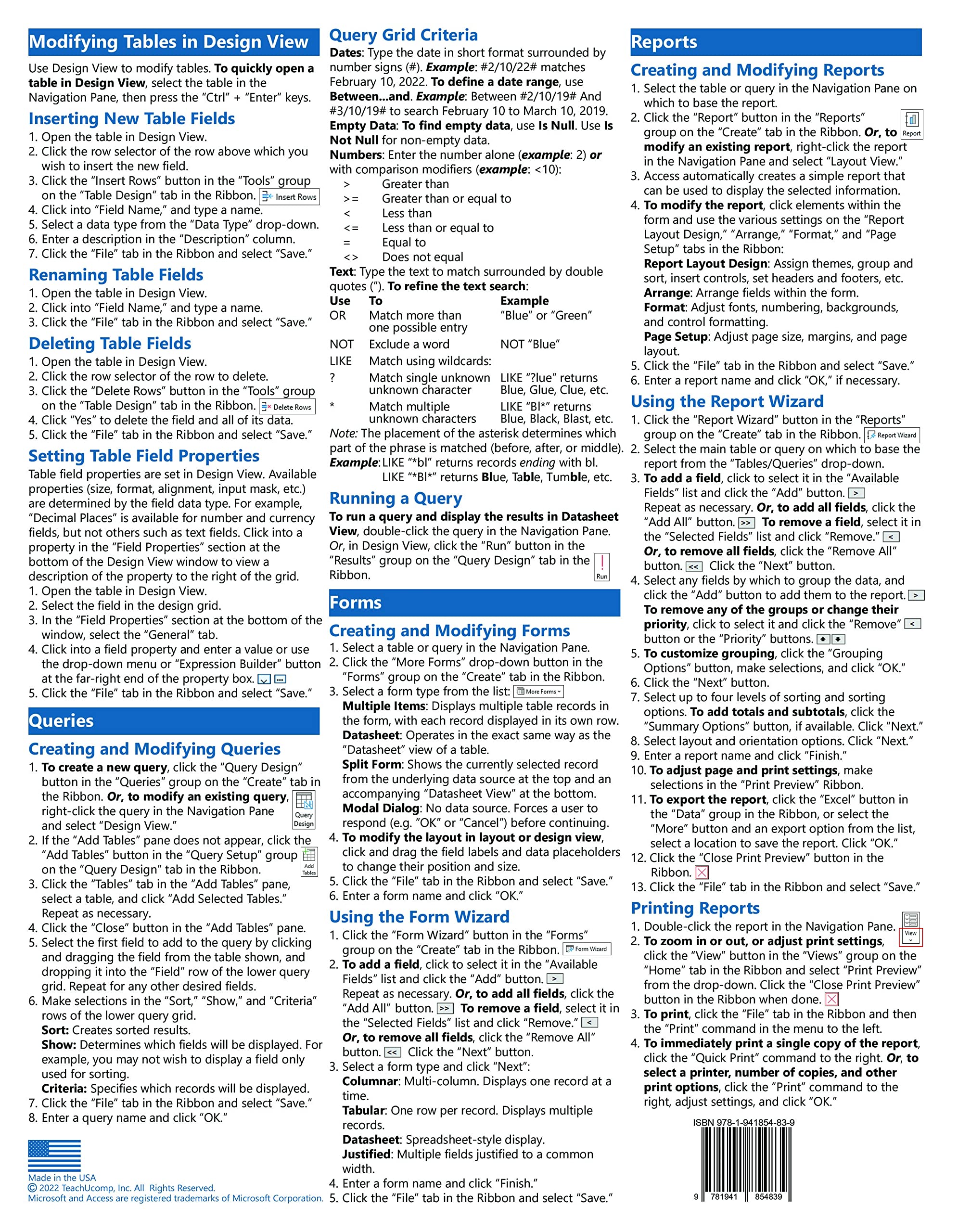 Mua Microsoft Access 2021 and 365 Introduction Quick Reference Training ...