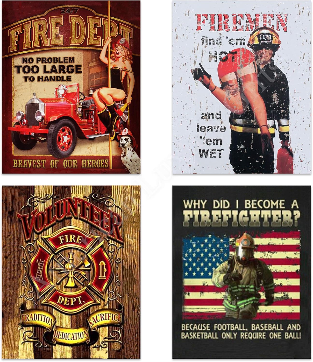 Amazon.com: Fire Department Vintage Signs- 4 Image Set- 8 x10"s Wall ...