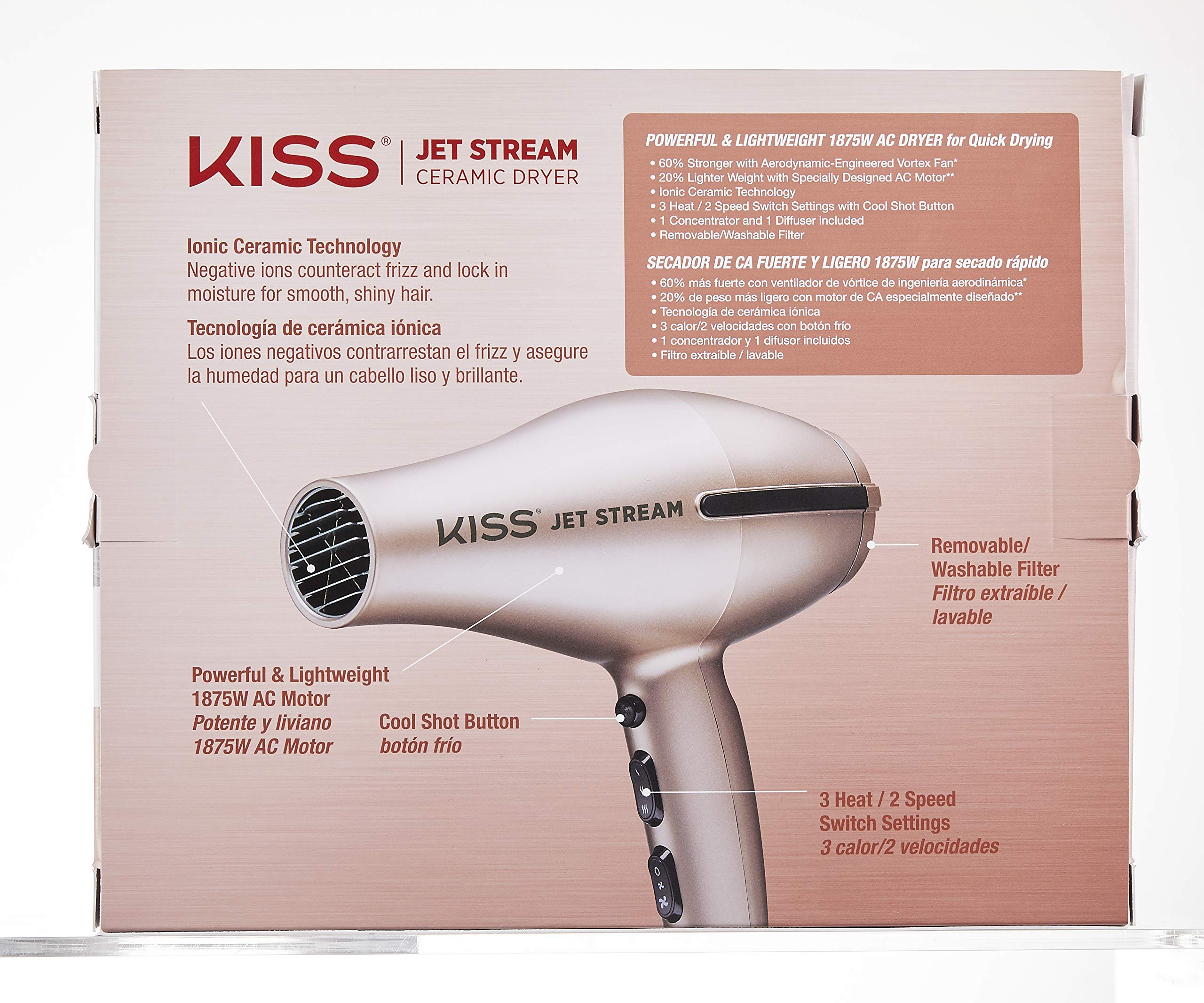 Mua KISS Jet Stream 1875 Watt Salon Quality AC Motor Hair Dryer with 2 ...