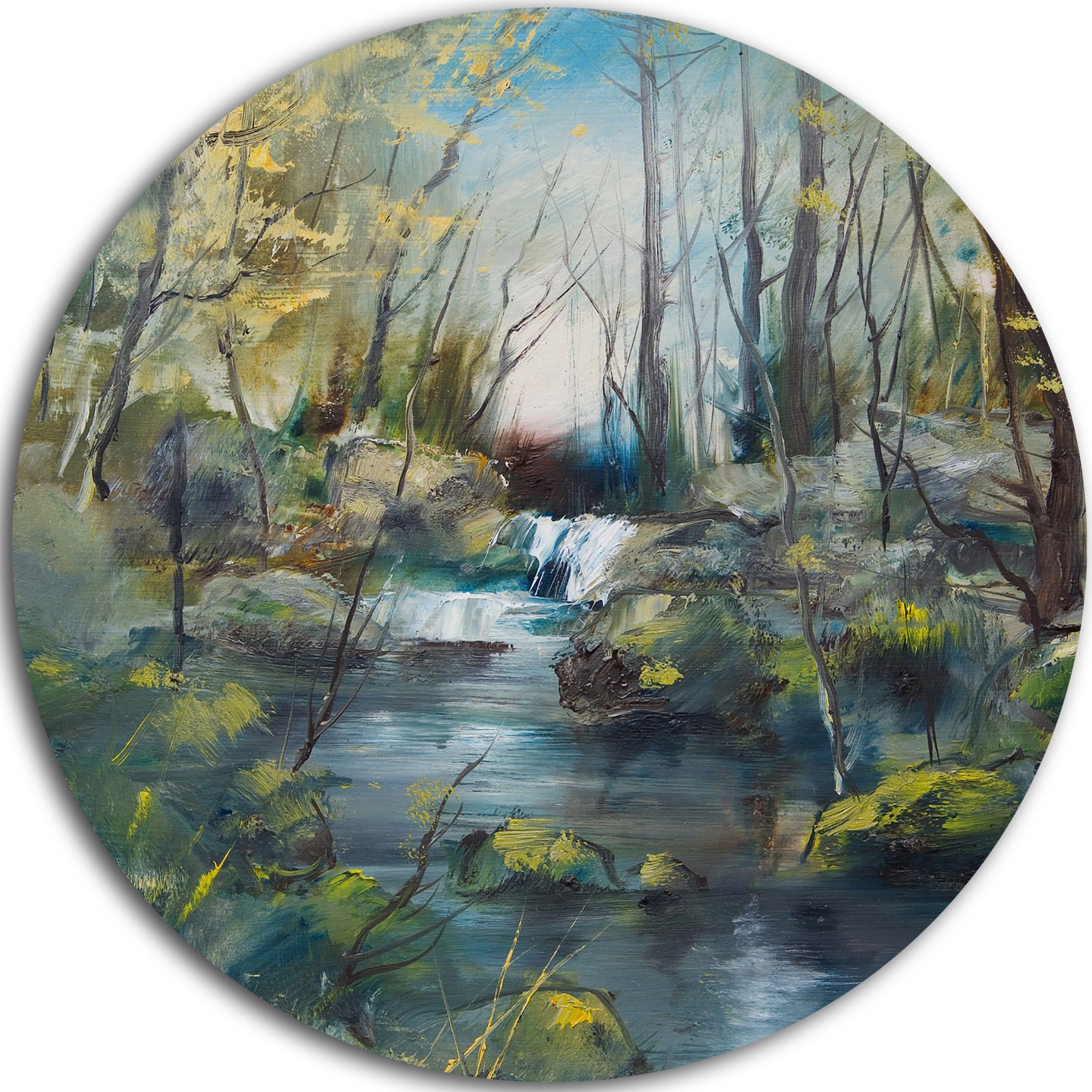 Designart Brook and Rocks Oil Landscape Painting Circle Wall Art-Disc ...