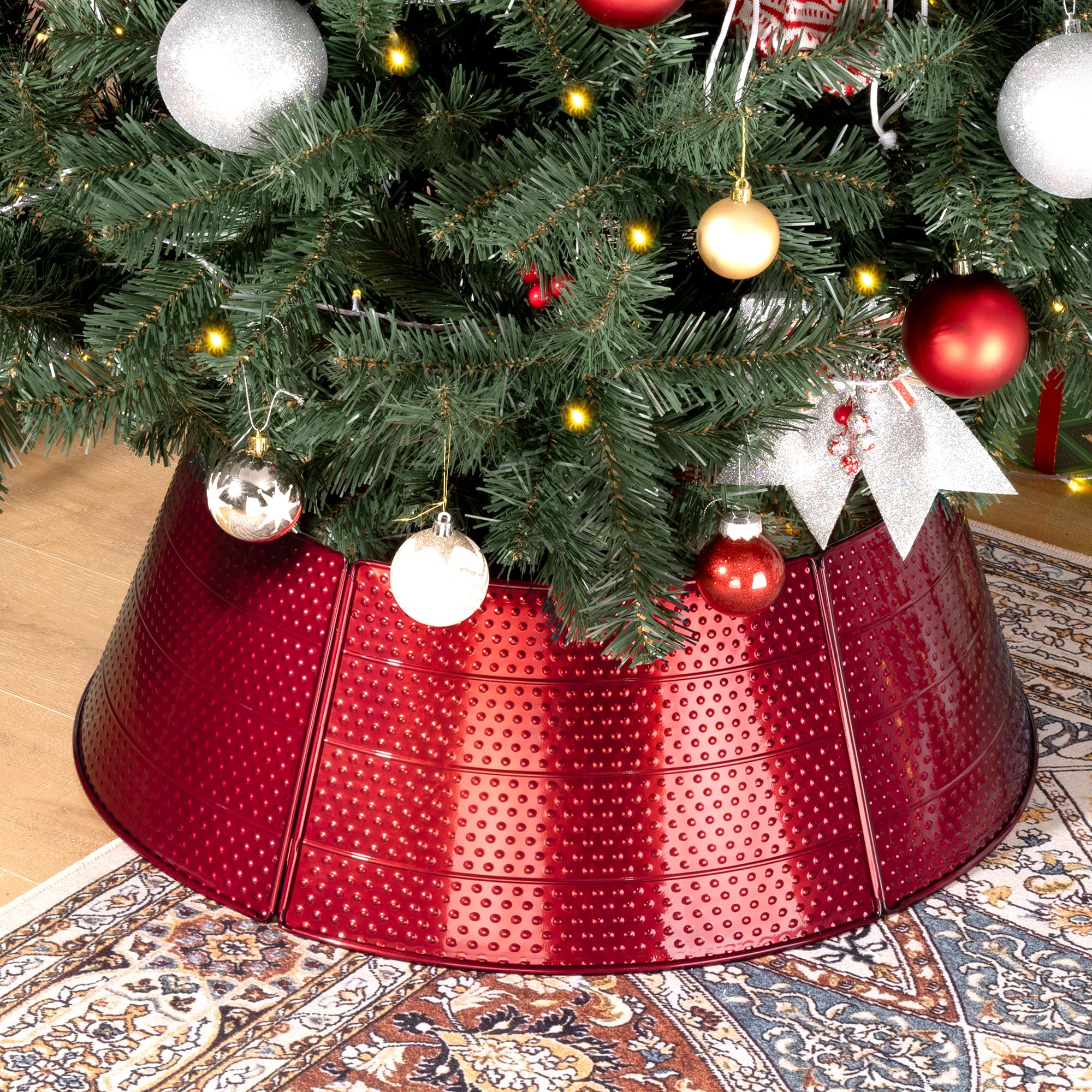 GRANNY SAYS Metal Christmas Tree Collar, Red Tree Collar for 7.5 ft ...