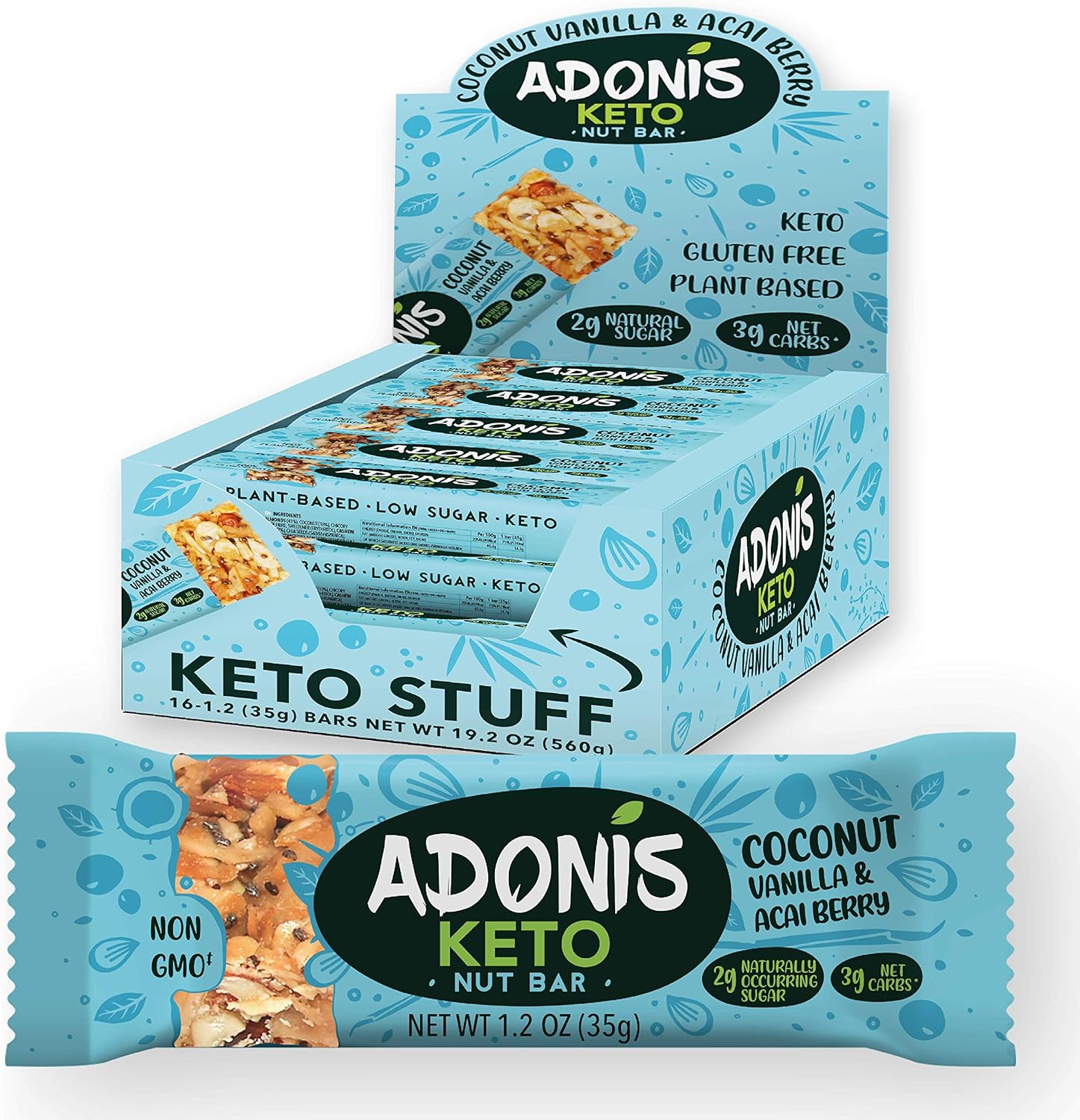 Adonis Keto Bar | Coconut Vanilla Snack Bars | 100% Natural Nut Snacks ...