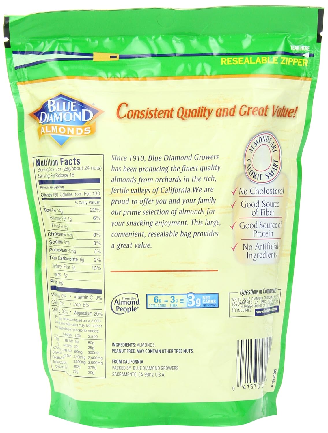 Blue Diamond Almonds Nutrition Label