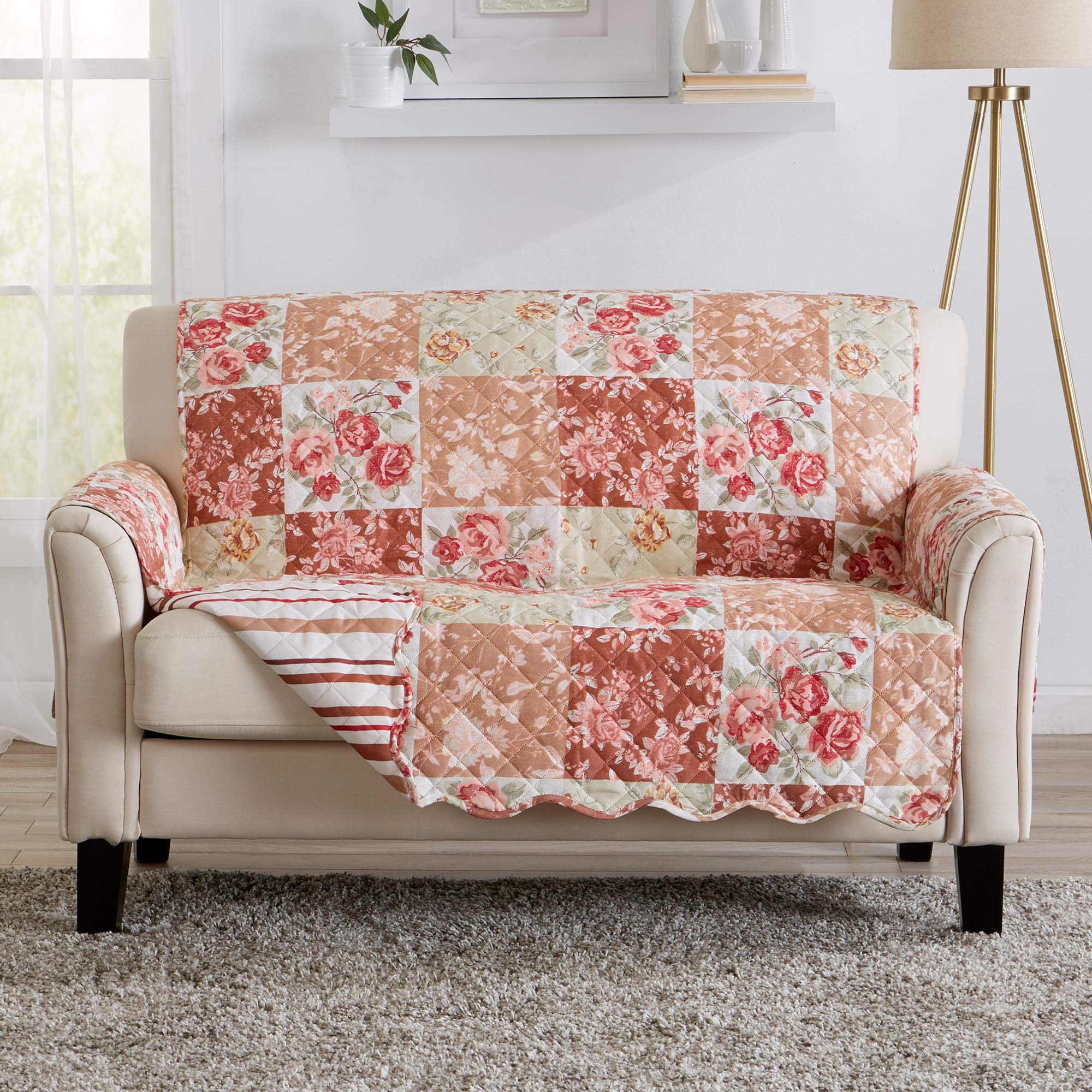 Great Bay Home Reversible Floral Patchwork Furniture Protector ...