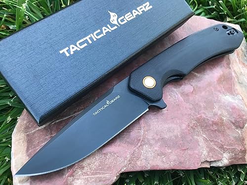 TACTICAL GEARZ EDC Pocket Knife, G10 Handle, D2 Steel Blade, Includes ...