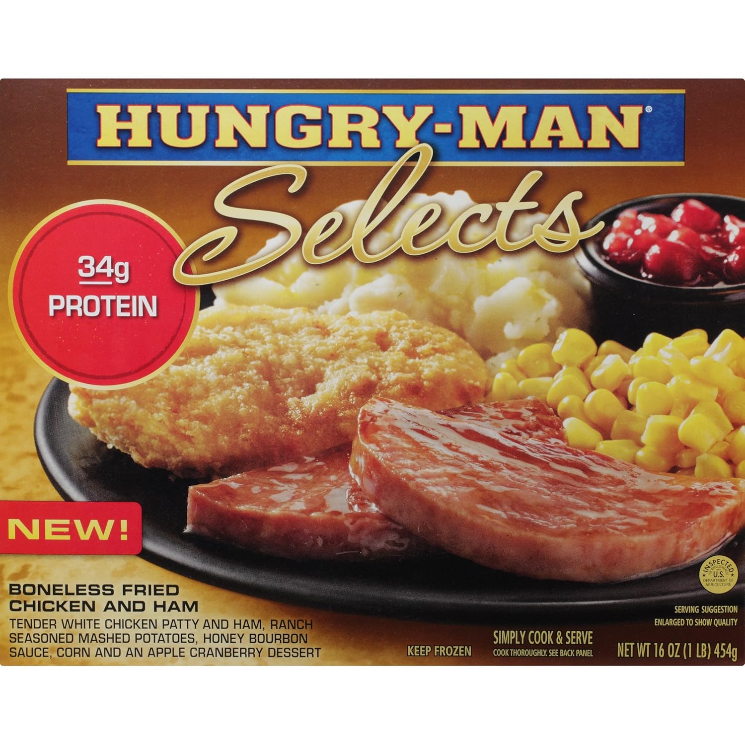 Hungry-Man Selects, Boneless Fried Chicken and Ham, 16 Ounce (Frozen ...