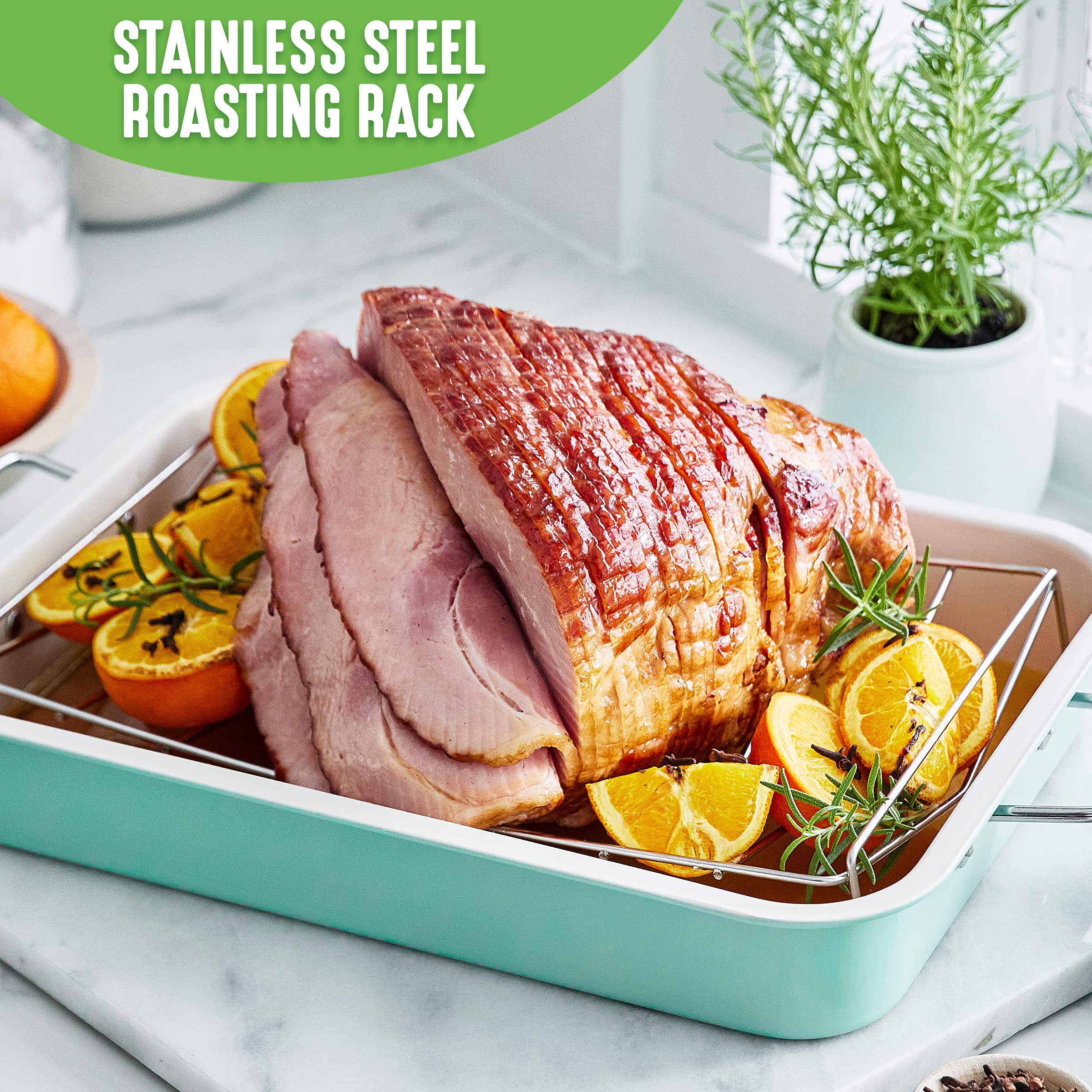 Mua 16.5” x 12” Healthy Ceramic Nonstick Roasting Pan with Stainless ...