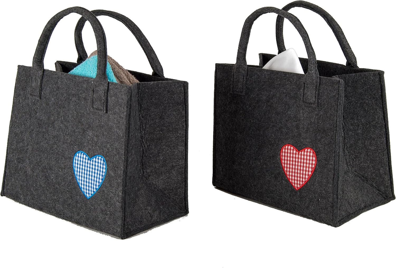 Profisparen Filztasche dunkelgrau mit Karo-Herz ROT Applikation ...