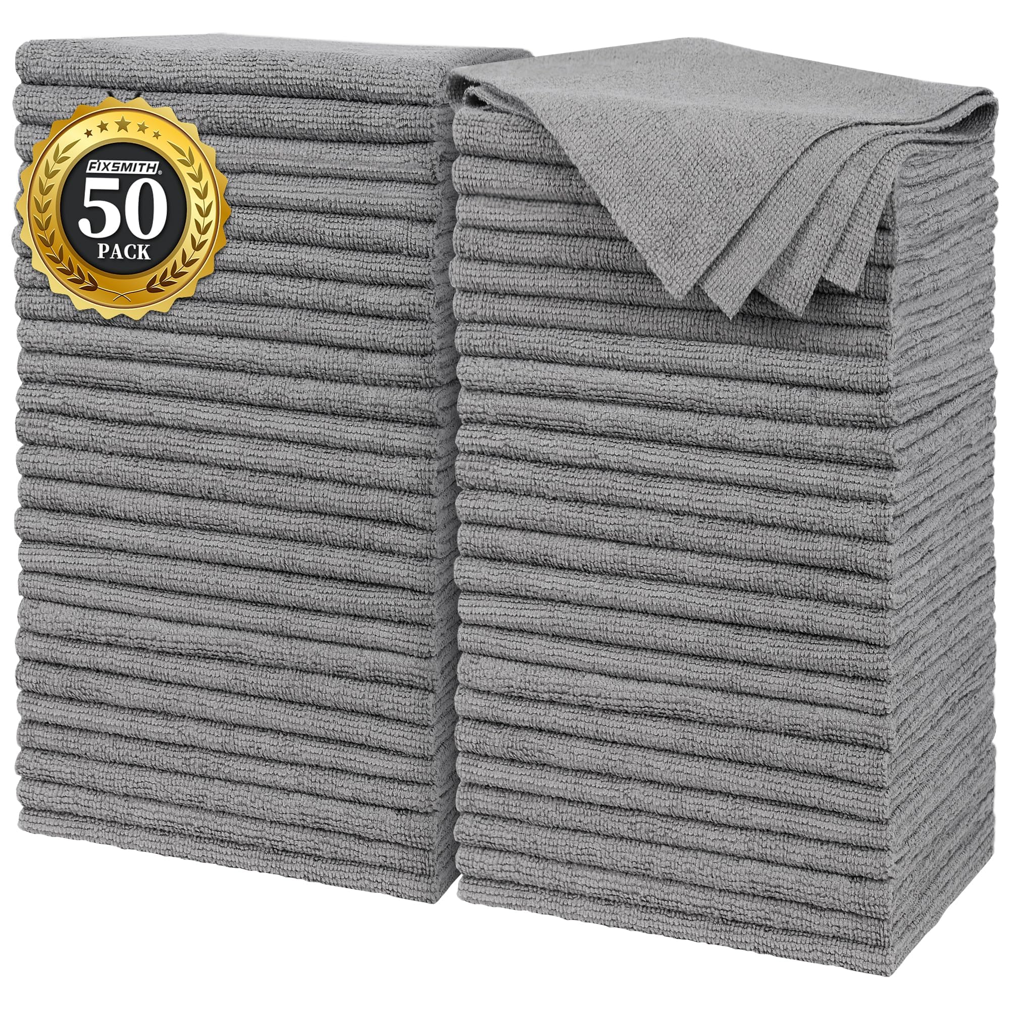 FIXSMITH Grey Microfiber Cleaning Cloth, Pack of 50, 16"X12" Cleaning ...