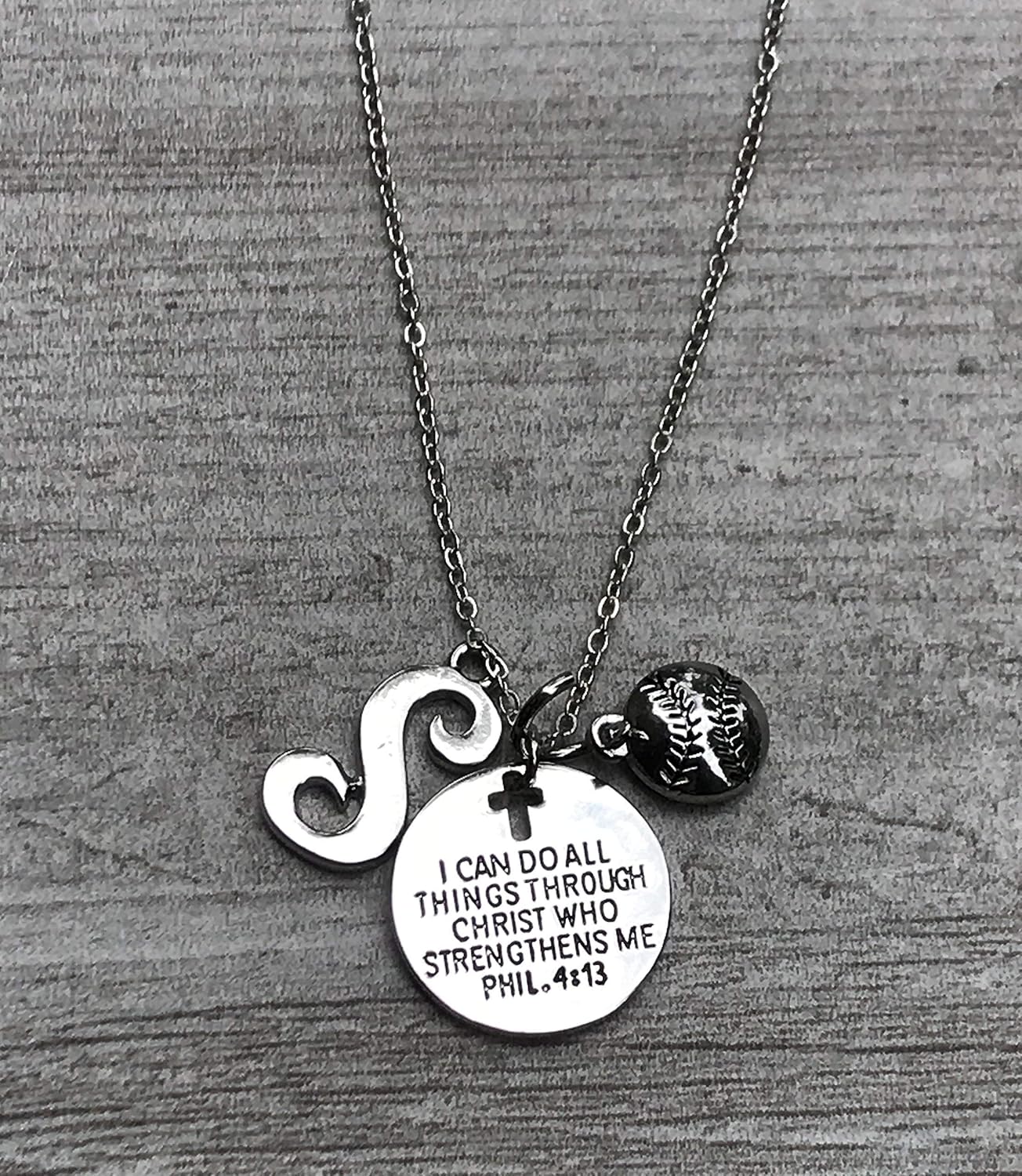 Amazon.com: Softball Christian Necklace, Faith I Can Do All Things ...