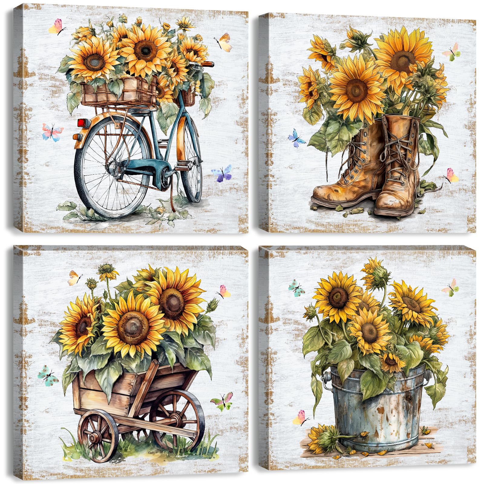 Rustic Sunflower Wall Art Country Sunflower Pictures Bathroom Decor ...