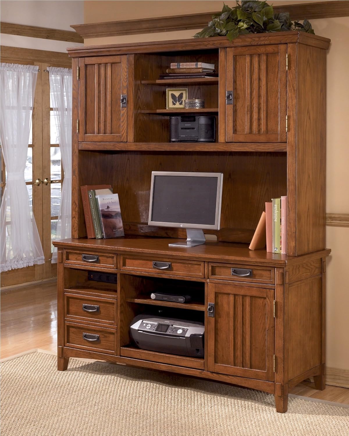 Amazon.com: Cross Island Credenza w/ Hutch Home Office Set: Kitchen ...