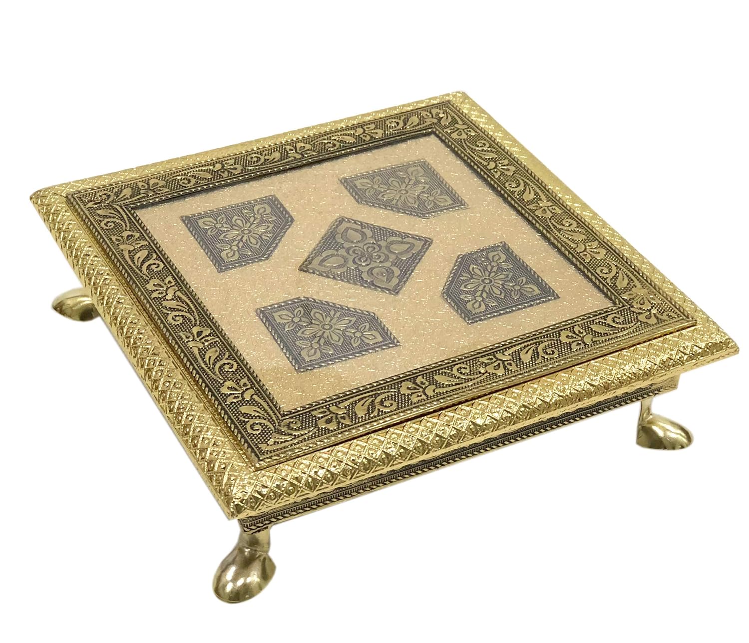 Buy Navrang Pooja Chowki Bajot for God Wooden Chaurang (Golden Oxidised ...