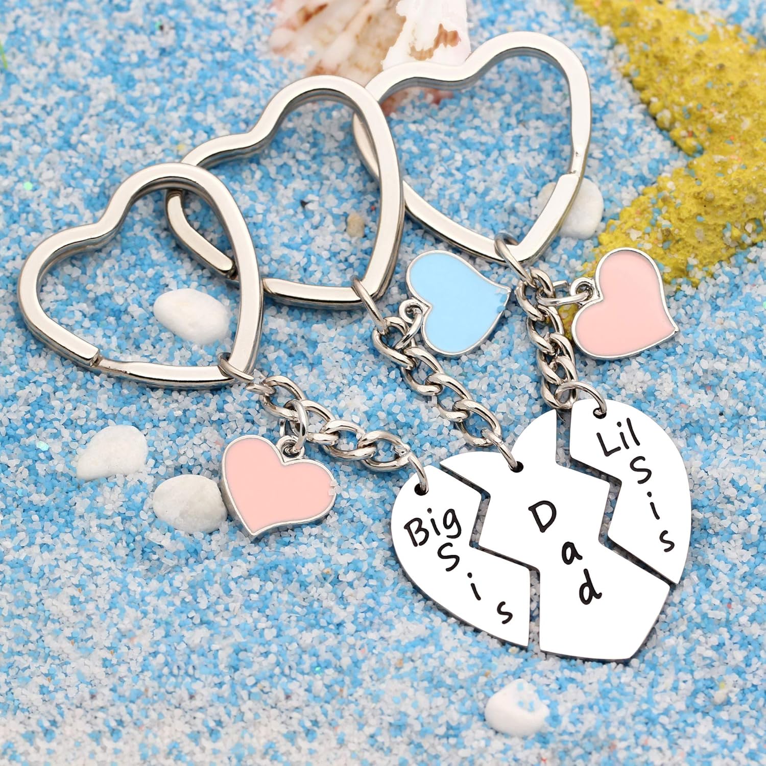 ACAROMAY 3PC Daddy Keychains Set Big Little Sis Heart Puzzle Key Chains ...