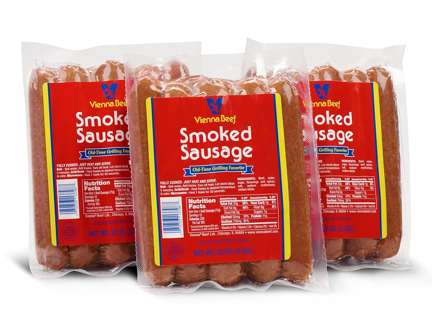 Vienna Beef Smoked Sausage Pack 2 lbs. each (3 Pack): Amazon.com ...