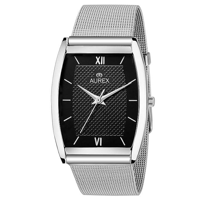 Buy AUREX Analog Men's Watch (Black Dial, Silver Colored Strap) at ...