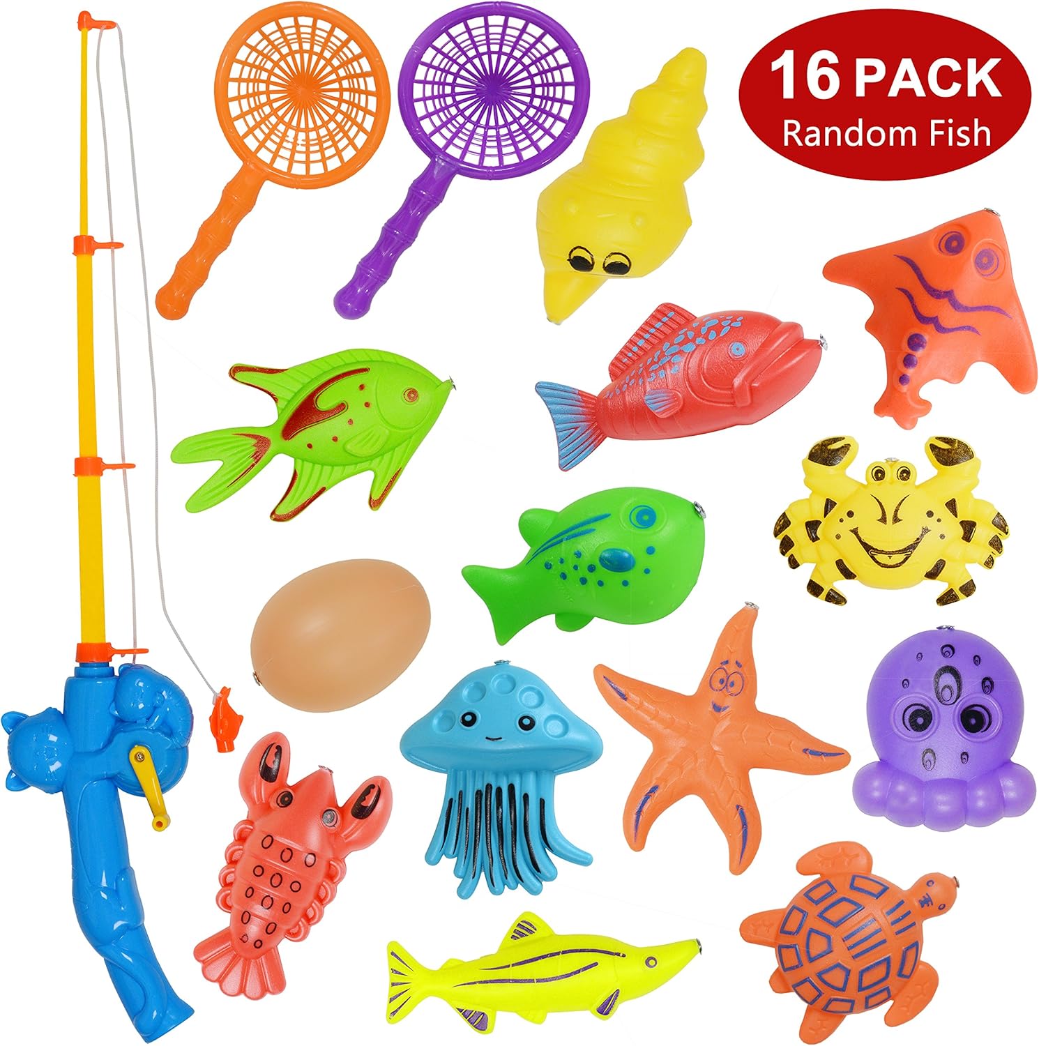 Amazon.com: Bath Toy,16 Piece Magnetic Fishing Toy(Random Fish ...