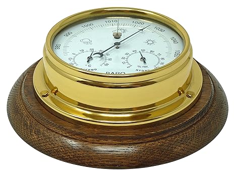 Brass Barometer with built in Hygrometer and Thermometer mounted on an ...