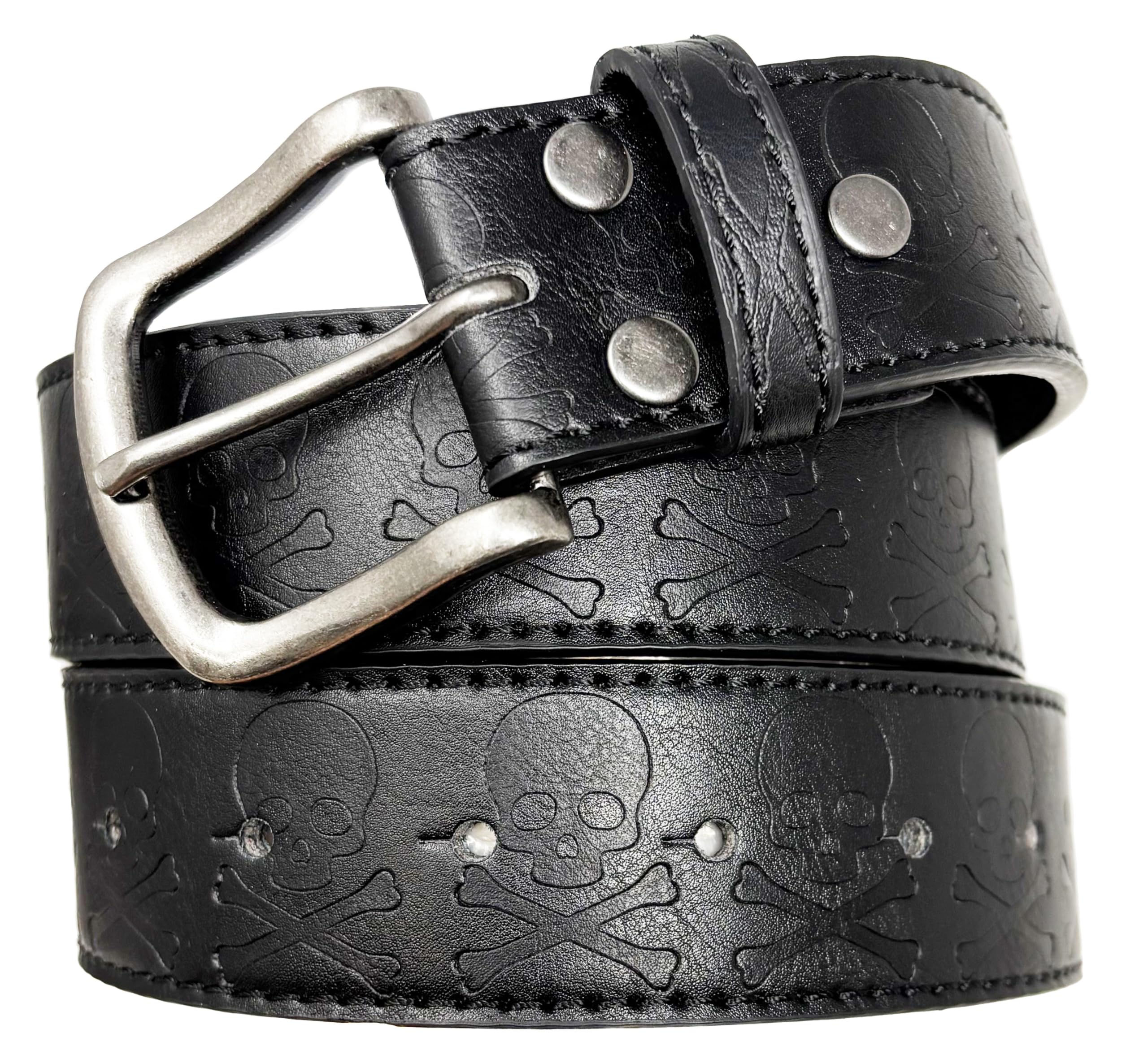 Skull and Bones Leather Belt Strap and Metal Buckle 1.5" Wide with ...