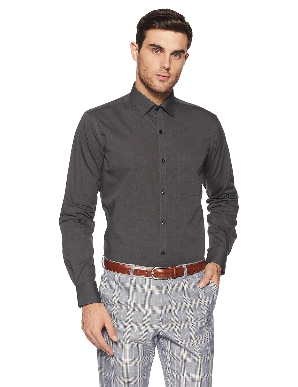 Buy Raymond Men's Plain Regular Fit Formal Shirt (RMSX06661-K7_Black_42 ...