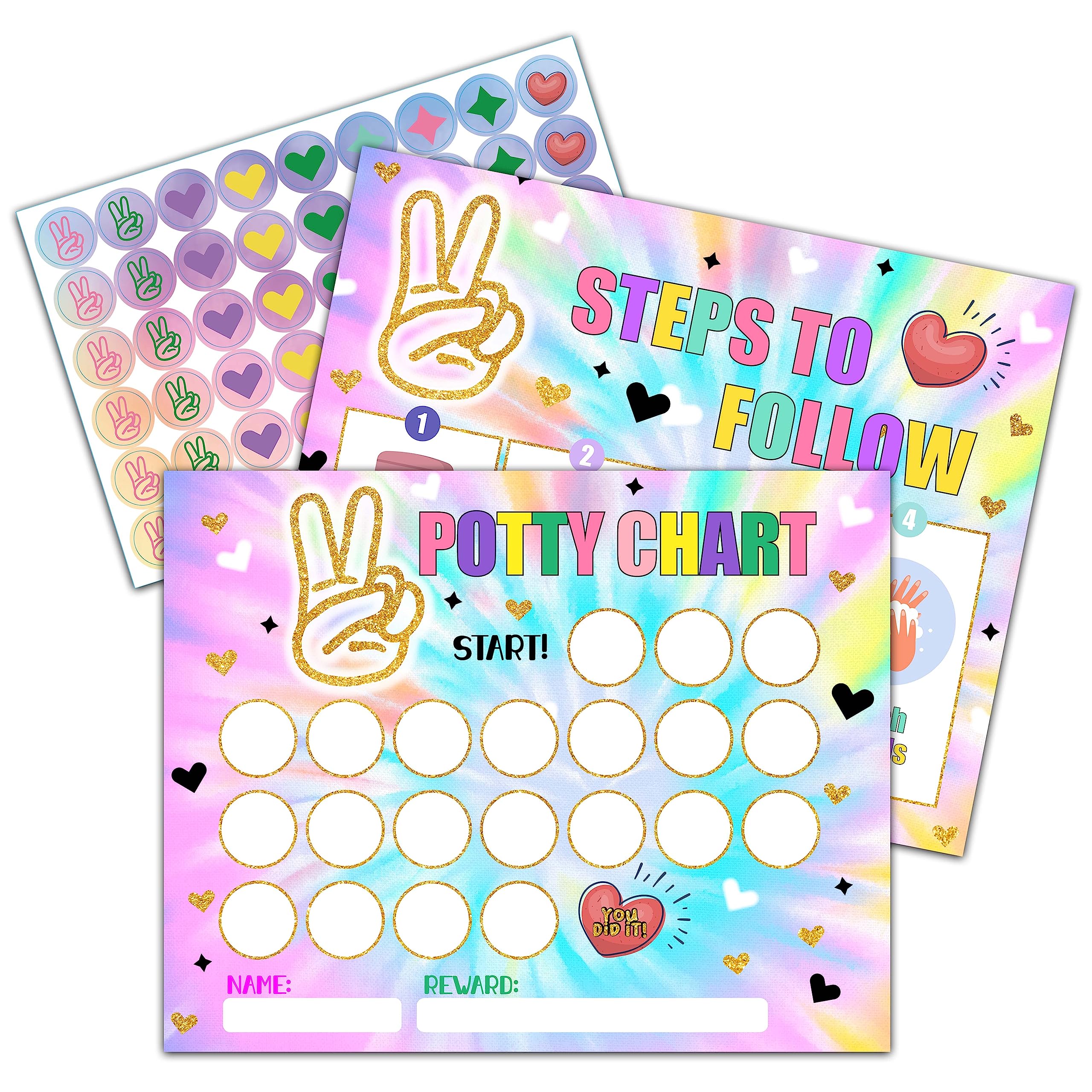 Tie Dye Potty Training Sticker Chart, 10 Potty Charts With 216 Round ...