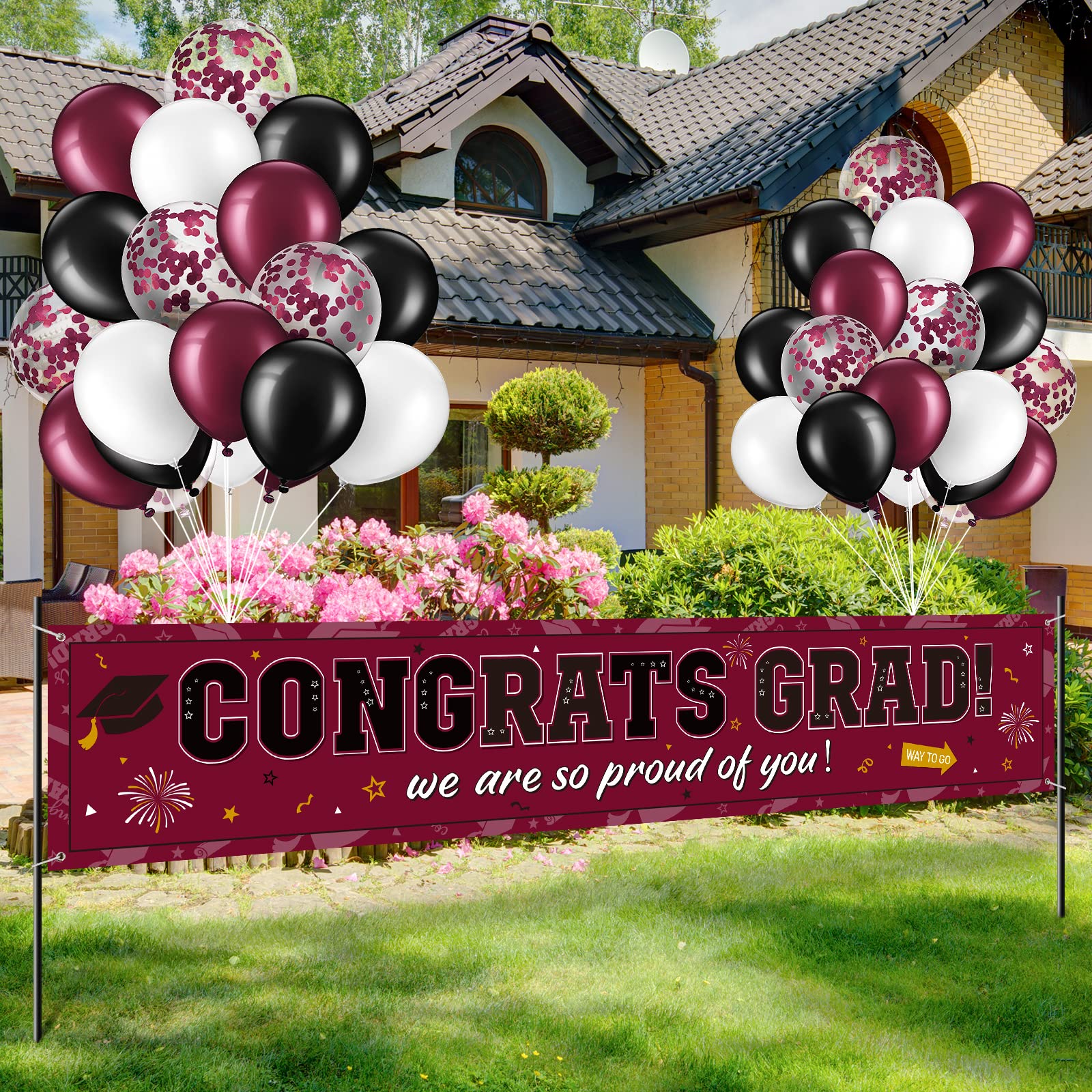 36Pcs Graduation Banner Balloon Party Decorations 2025, Congrats Grad ...