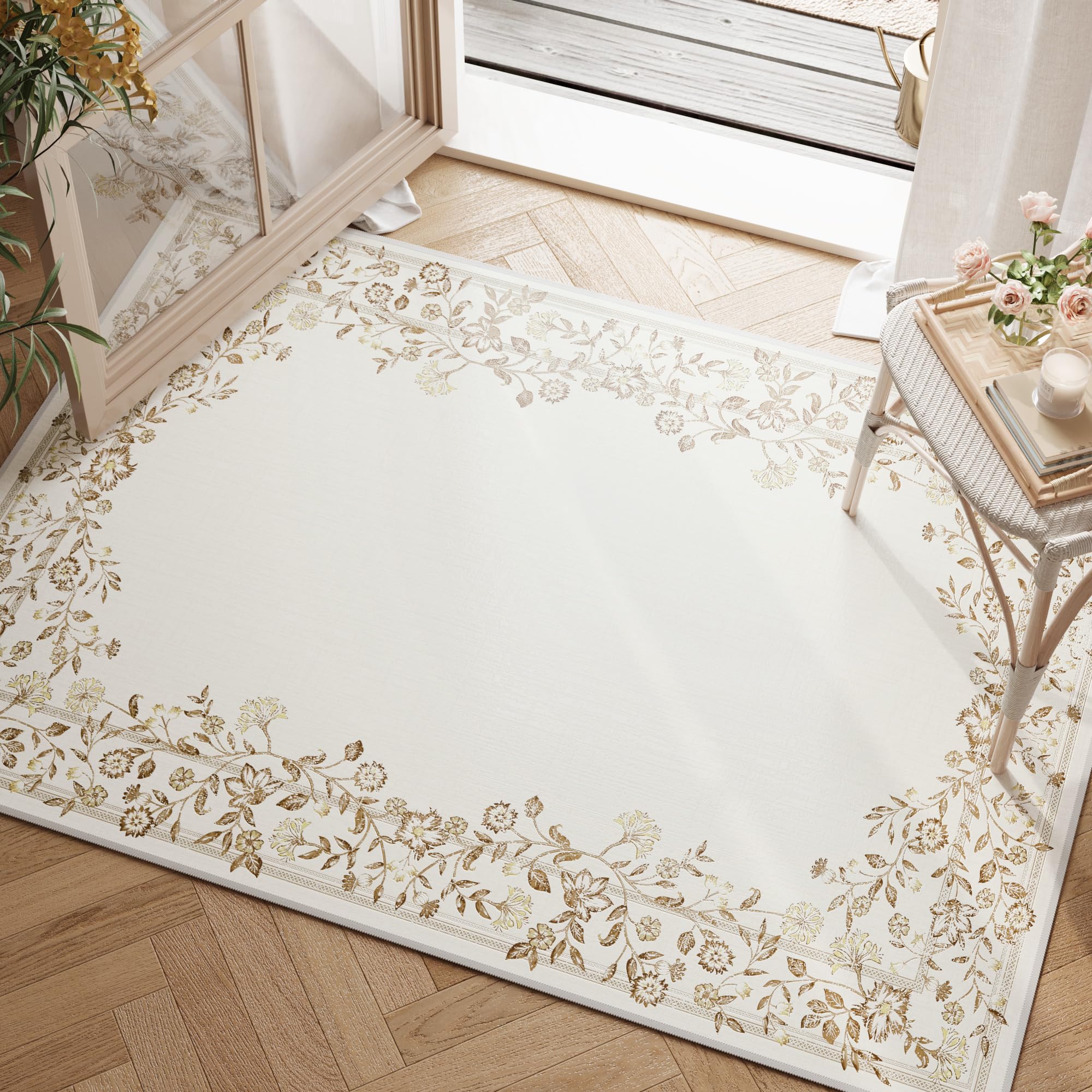 jinchan Area Rug 3x5 Washable Entryway Rug Indoor Doormat Floral ...