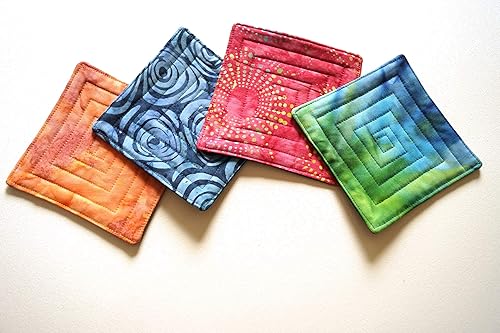 Amazon.com: Batik Quilted Coaster Set in Jewel Tone Fabrics: Handmade