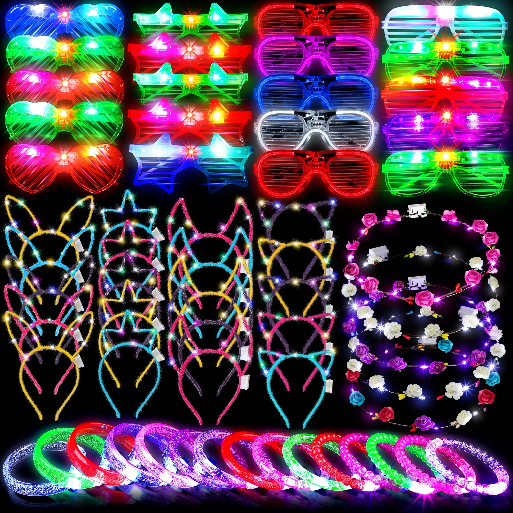 ADXCO 60 Pieces Glow in the Dark Party Supplies Neon Party Favor LED ...