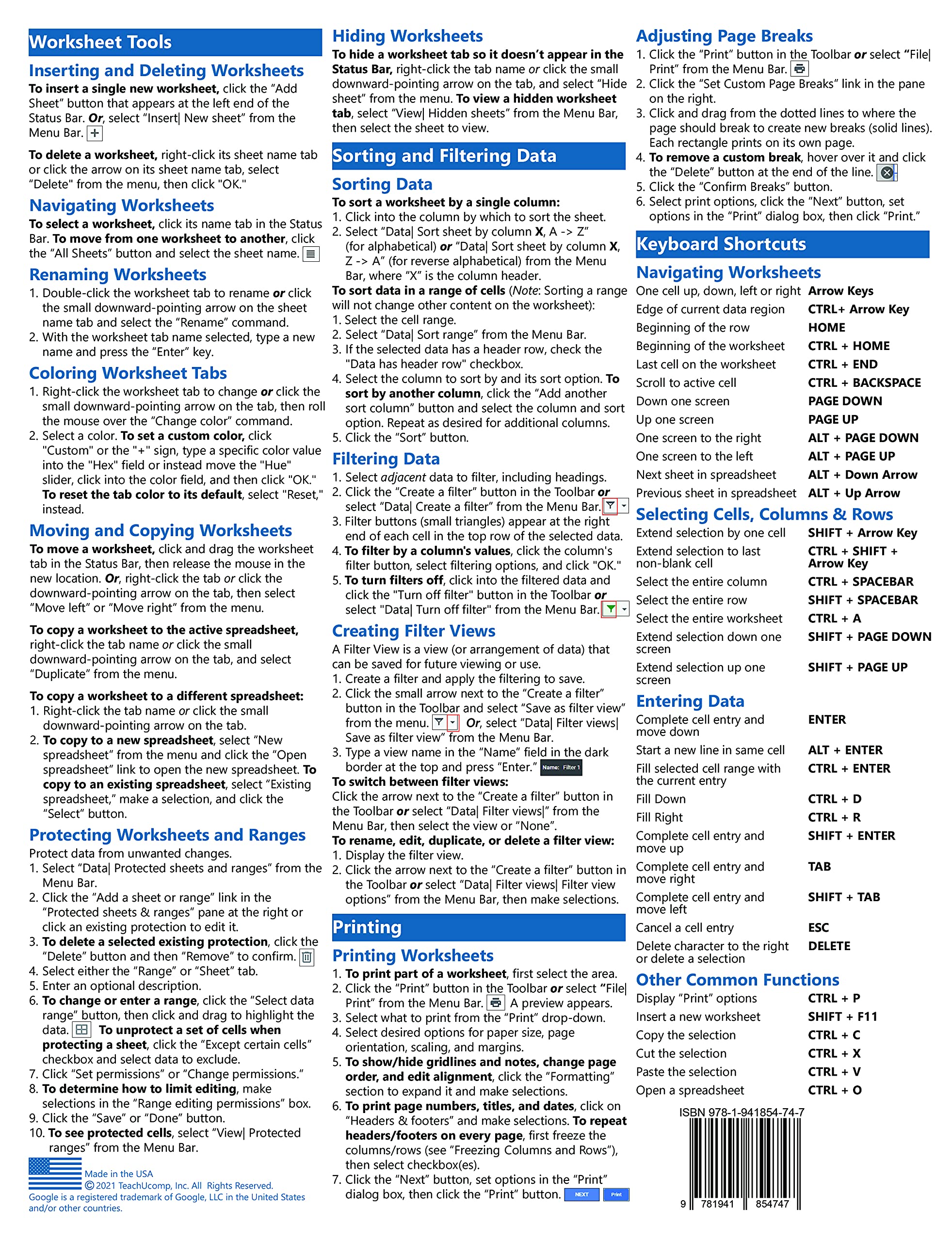 Mua Google Sheets Quick Reference Training Card - Laminated Tutorial ...