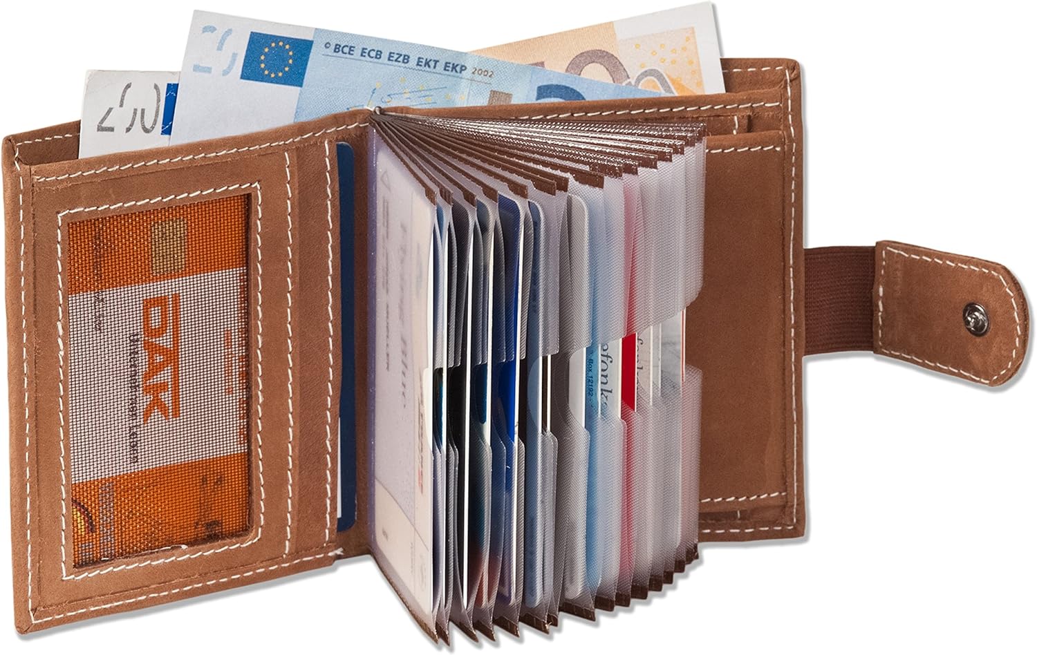 Woodland – Super-Compact purse with XXL credit card pockets and 18 card made from natural buff ...