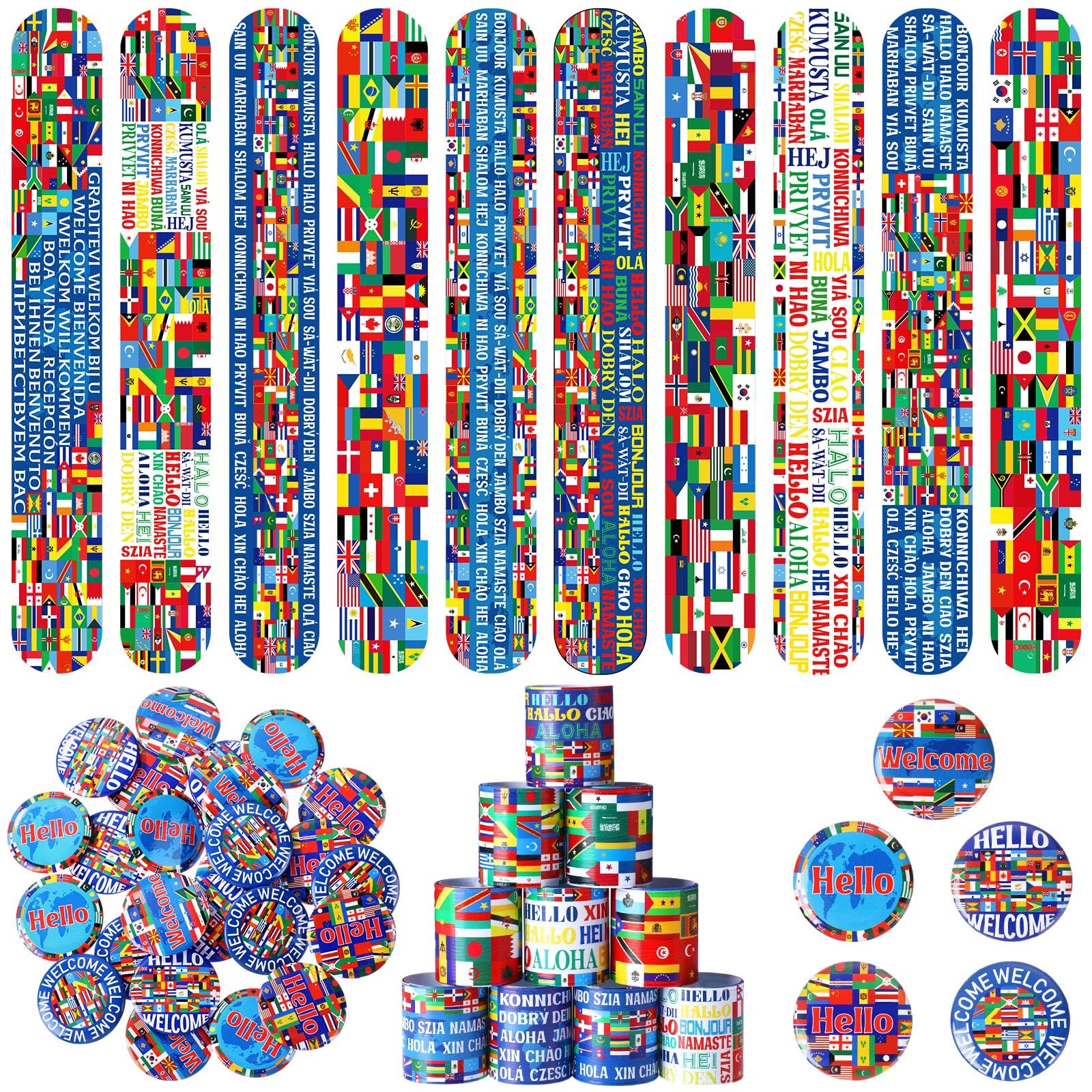 Outus 60 Pcs International World Flags Party Favors: 30 Slap Bracelets ...