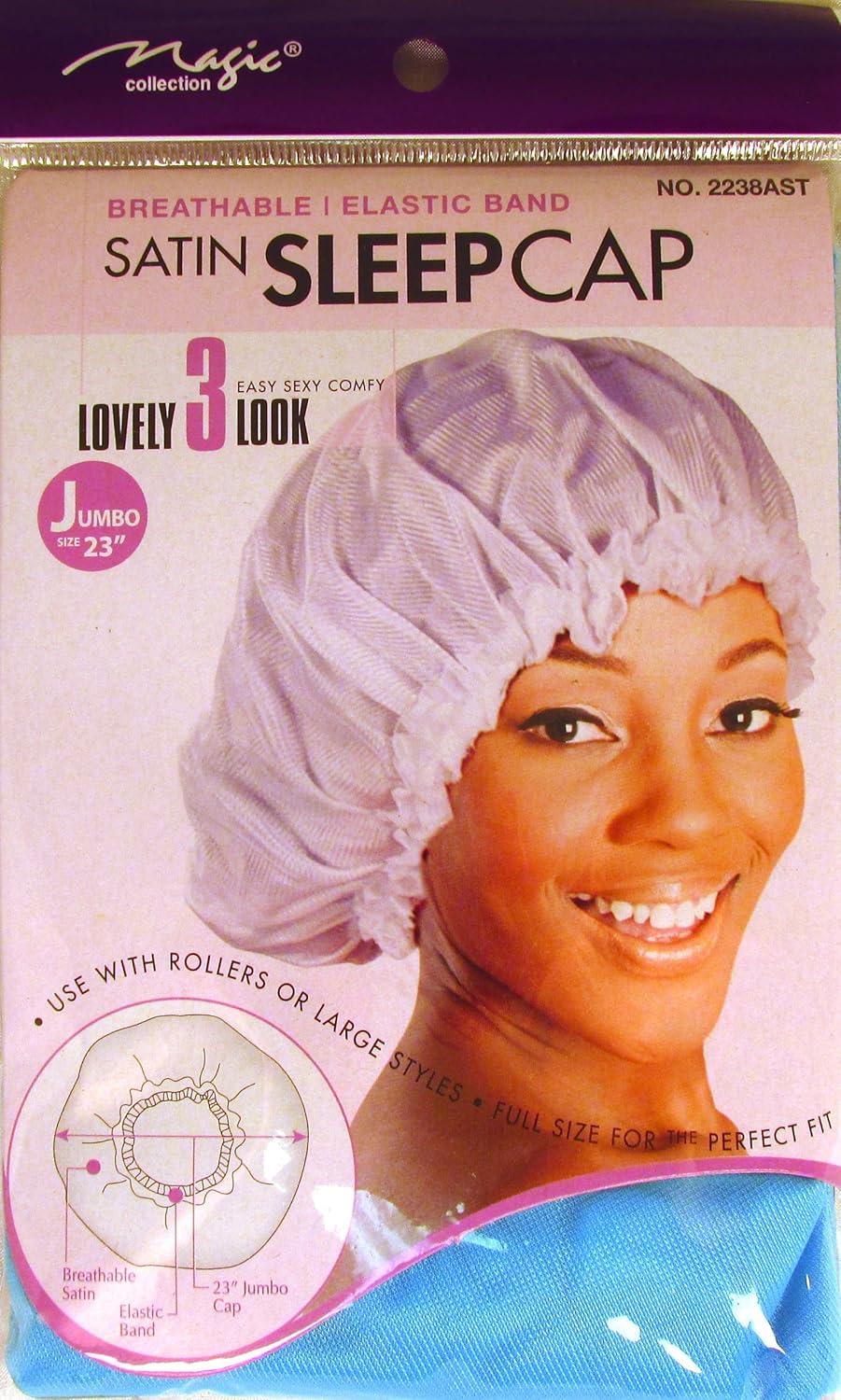 Amazon.com : Satin Sleeping Cap, 23" JUMBO XL X-Large Blue Breathable ...