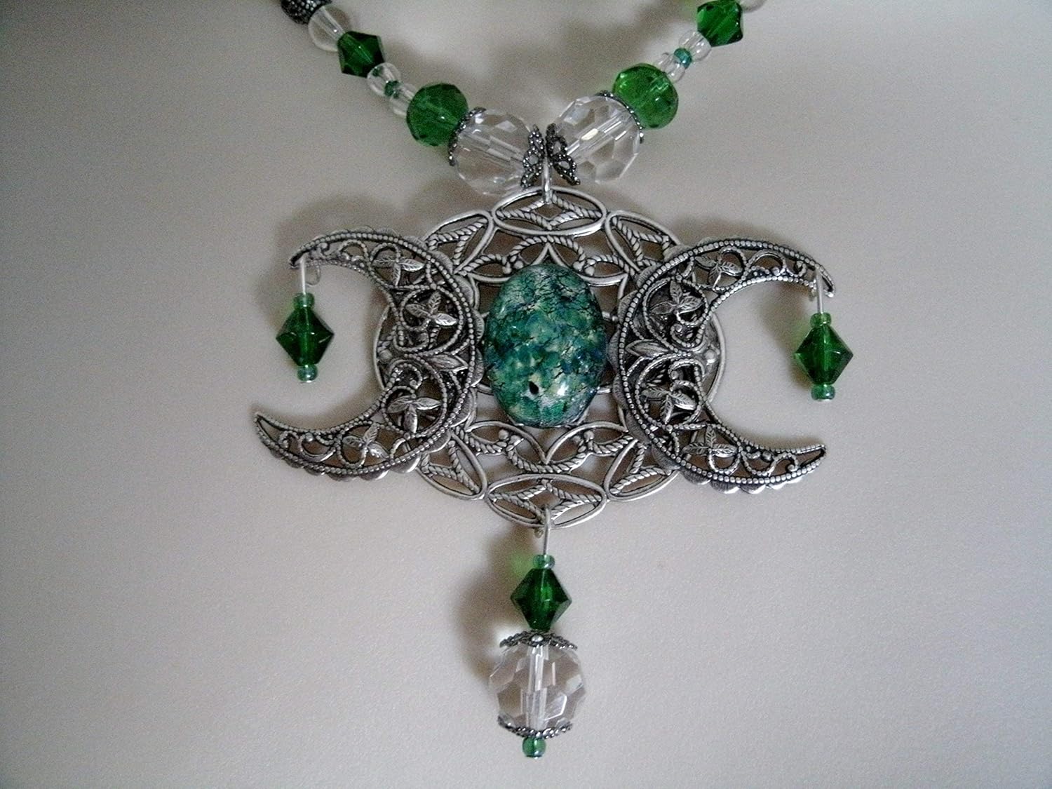 Amazon.com: Green Opal Triple Moon Necklace, handmade jewelry, wiccan ...