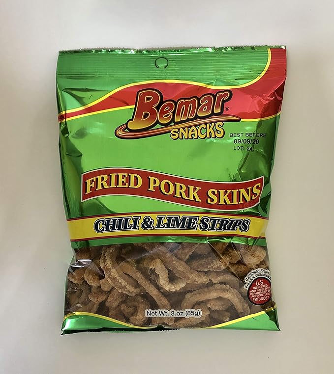 Amazon.com: Bemar Snacks Fried Pork Skins Chili Lime 24 bags/3oz per bag