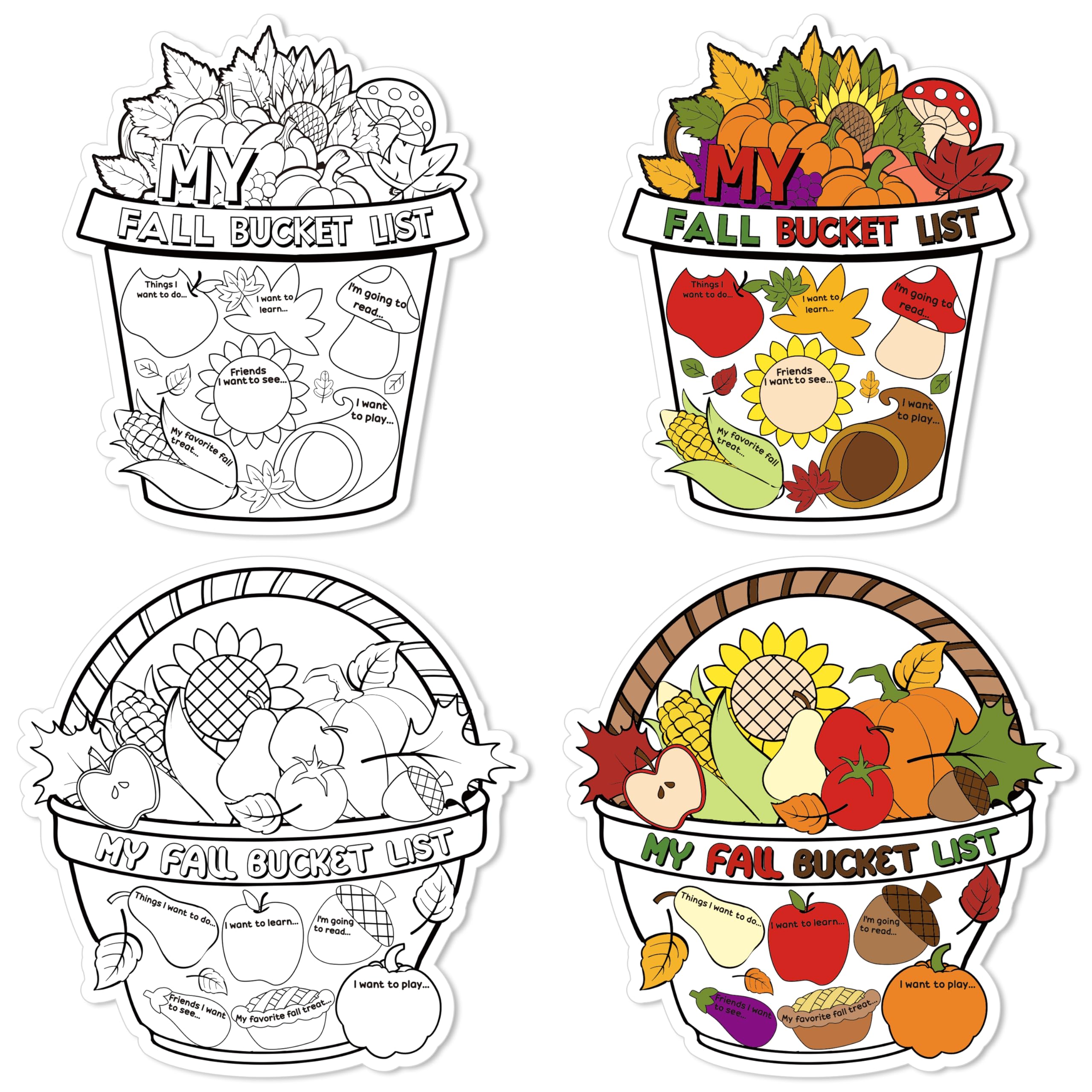My Fall Bucket List Activity Poster for Kids-36Pcs Bulk Color Your Own ...