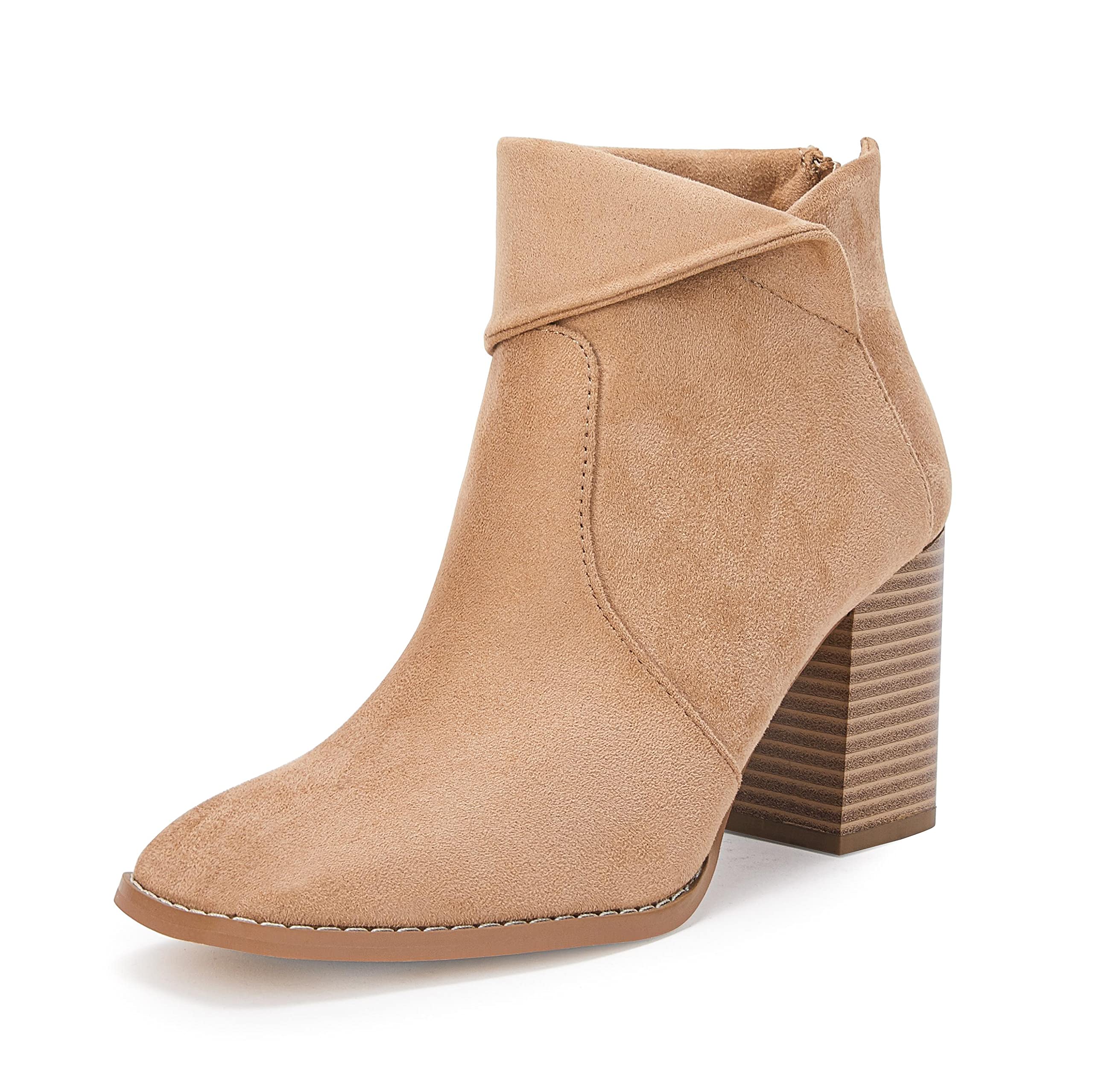LAICIGO Womens Closed Toe Ankle Boots Slip On Zipper Mid Stacked Chunky ...
