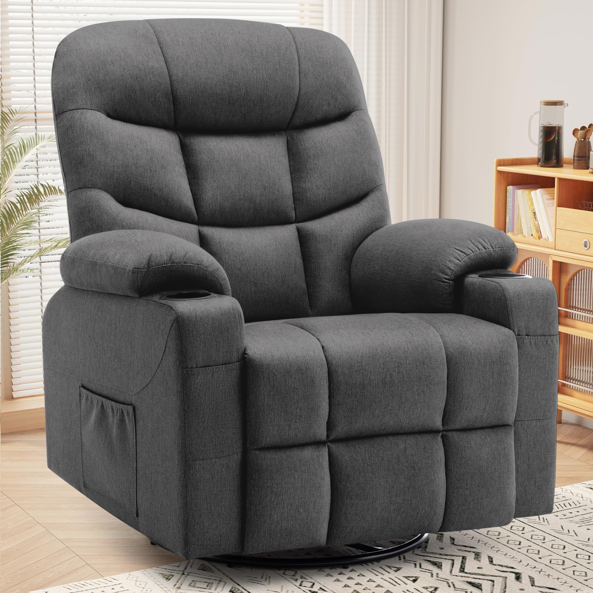 Korser Swivel Recliner Chair, Rocking Chair with Massage and Heat, 360 ...