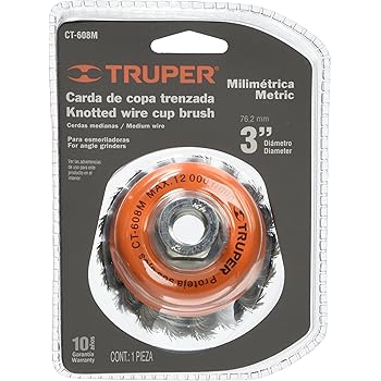 Truper CT-608M, Carda para esmeriladora angular, de copa, alambre trenzado fino, calibre 0.35 mm ...