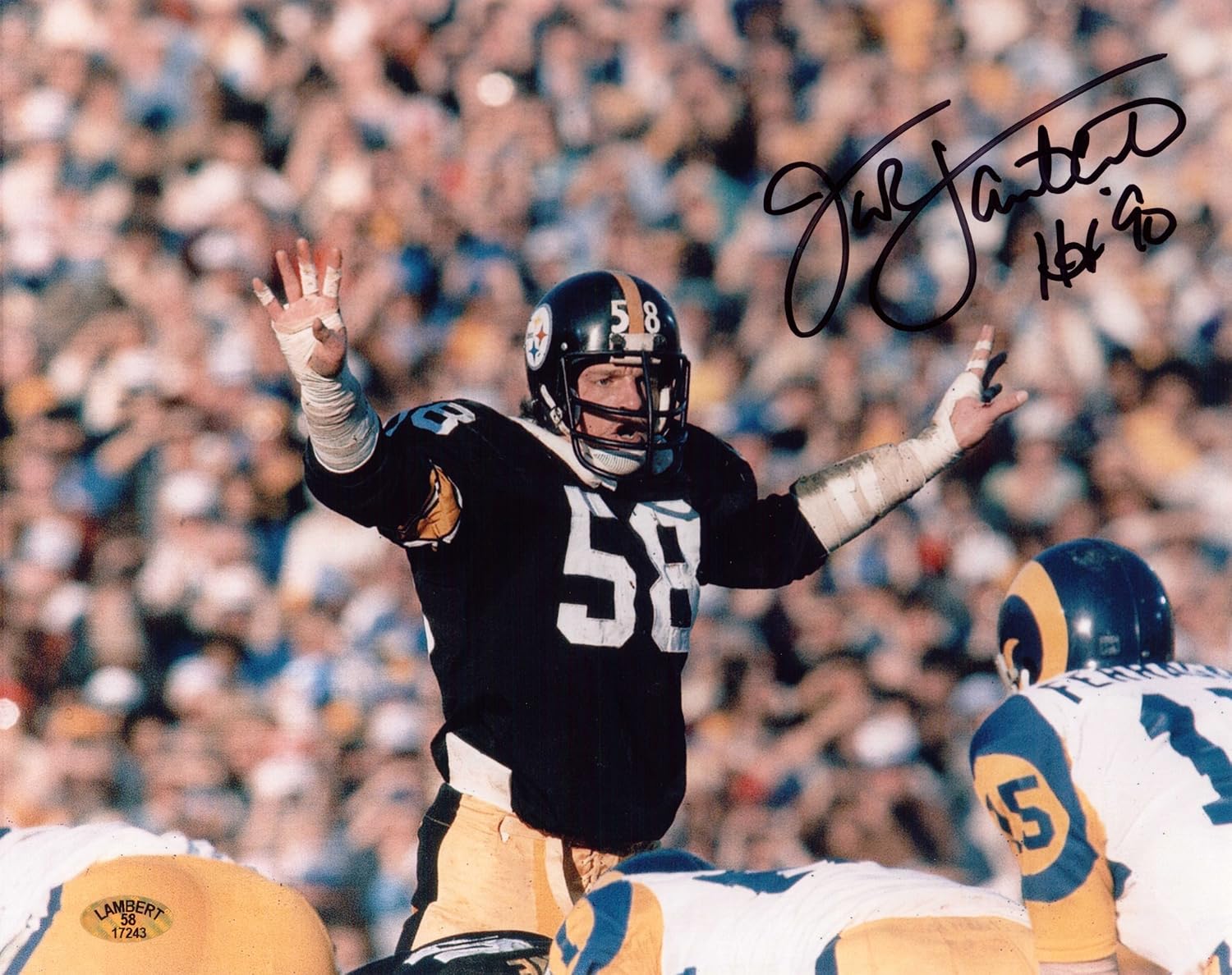 Jack Lambert Autographed/Signed Pittsburgh Steelers 8x10 Photo with HOF ...