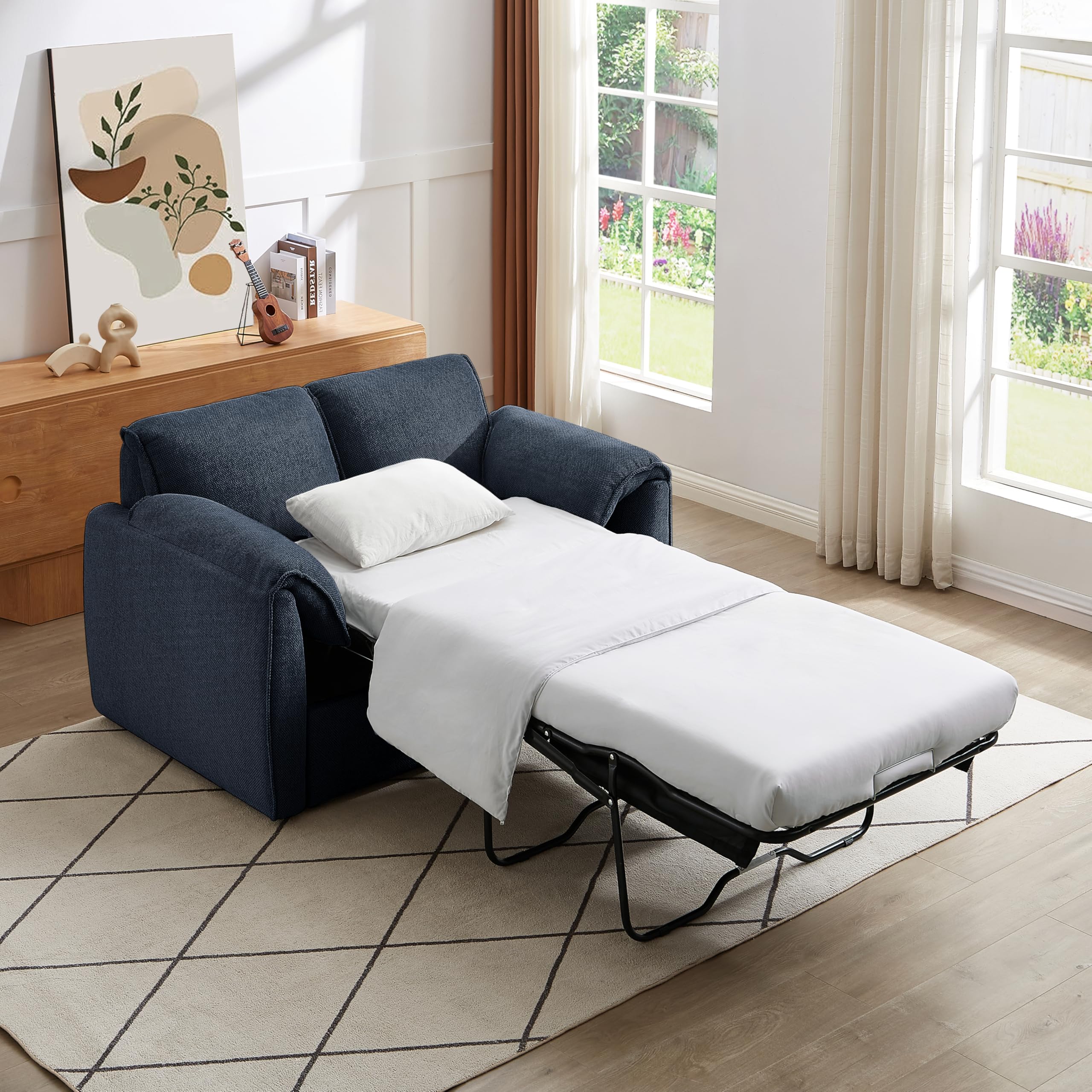 FANYE 2 in 1 Convertible Loveseat Sleeper Sofabed,Modern Chenille ...
