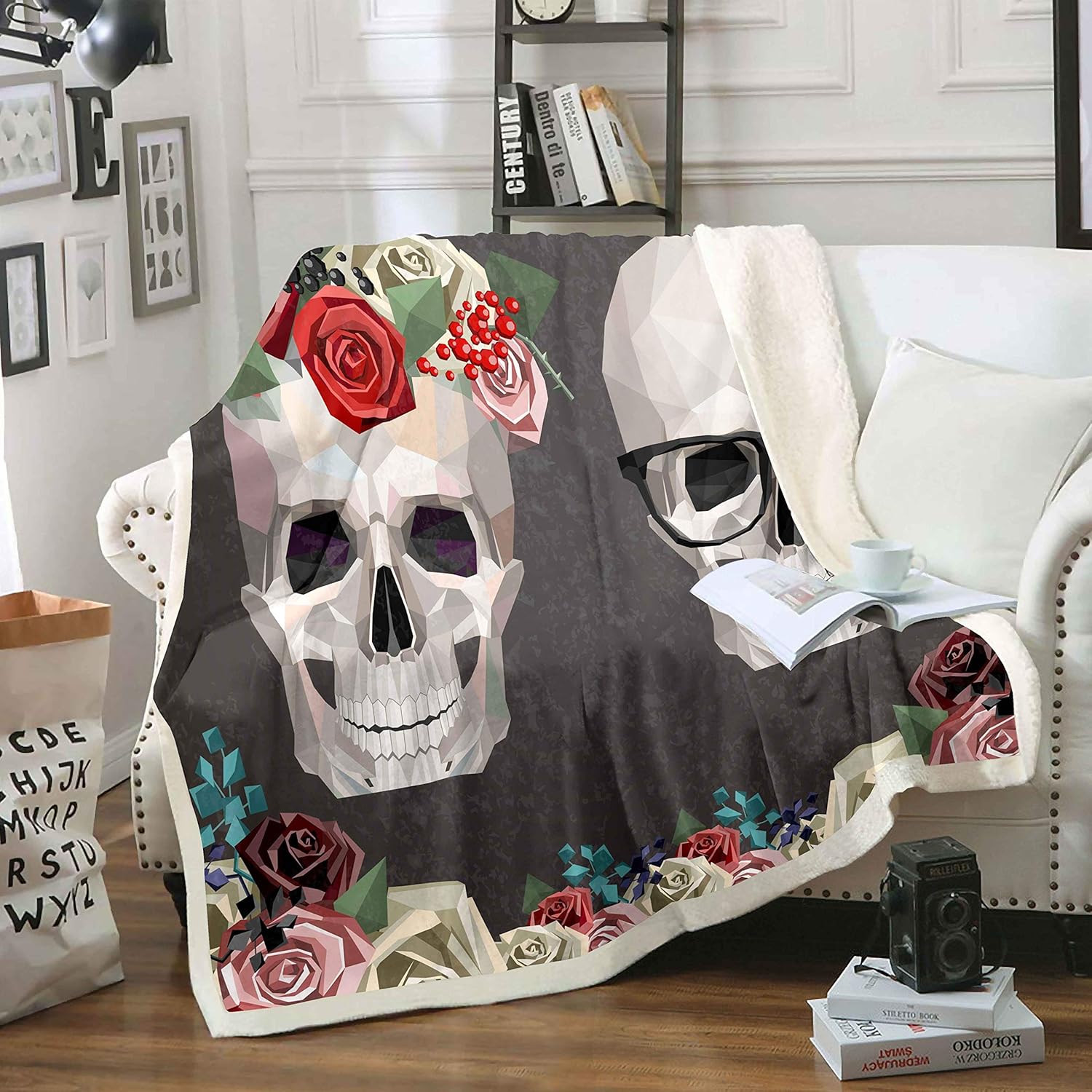 Loussiesd Rose Skull Throw Blanket for Couch Bed Sofa Men Women Skull ...