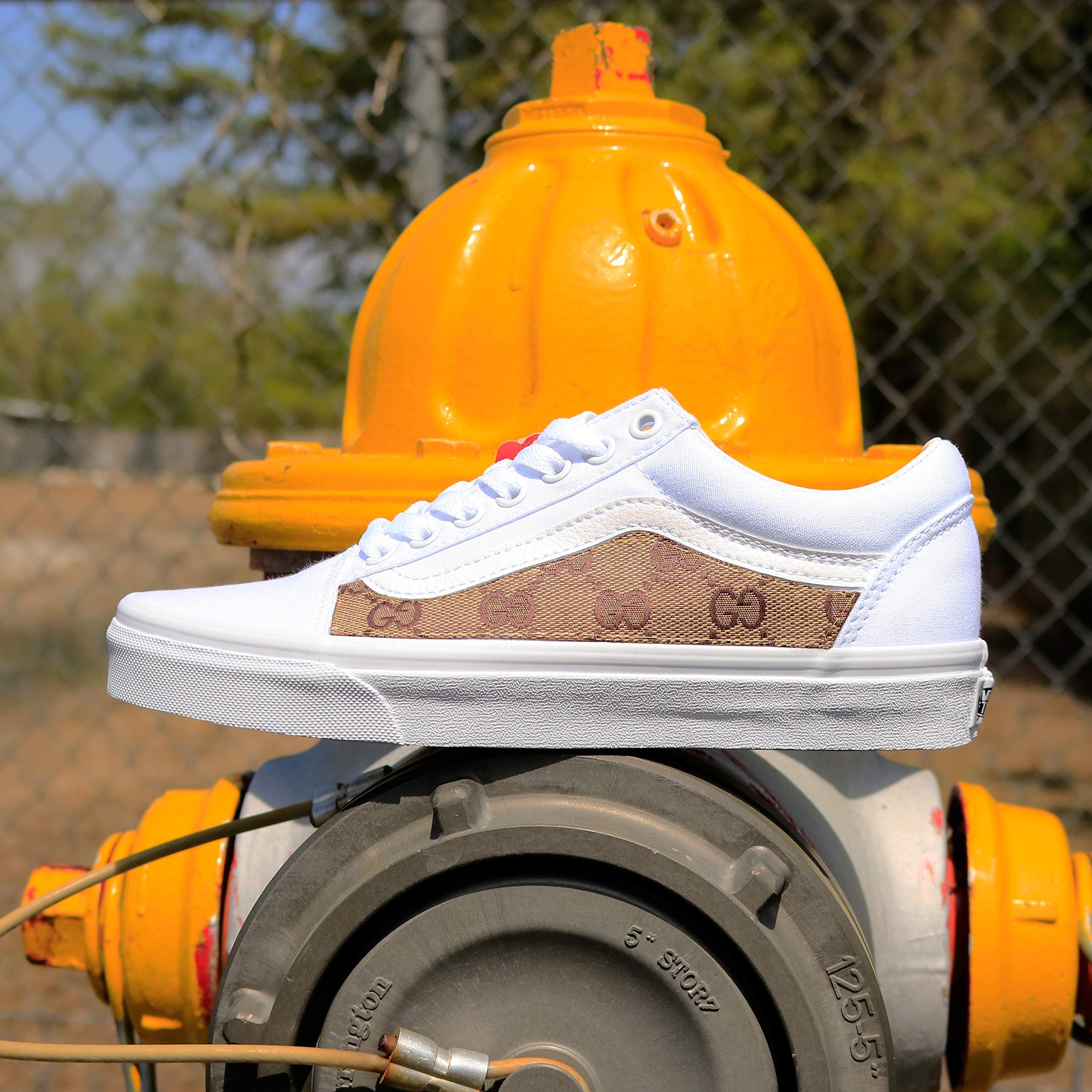 Vans White Old Skool x Gucci Custom Handmade Uni-Sex Shoes By Patch ...