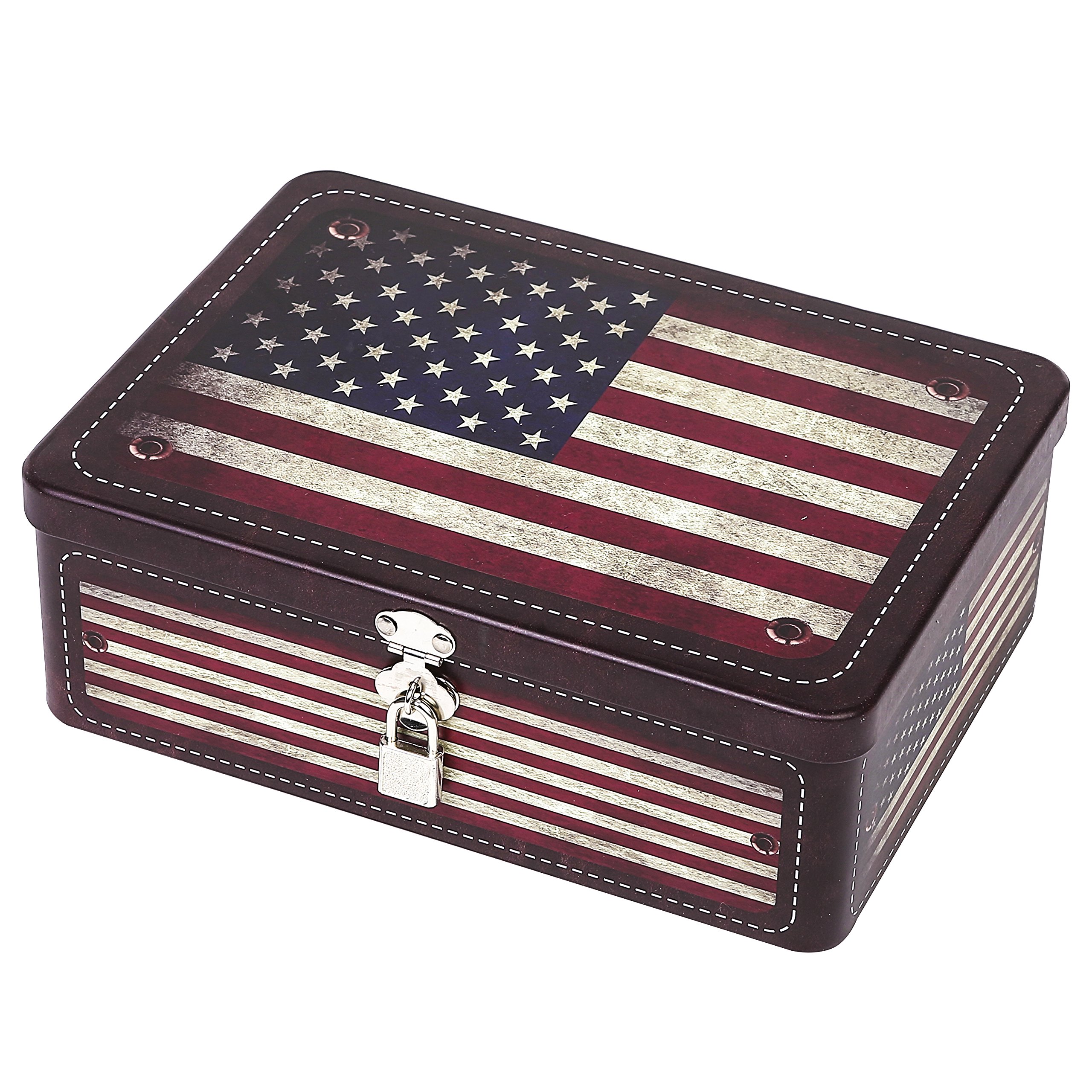 MyGift Decorative Storage Box, Retro Style American Flag Tin Metal ...